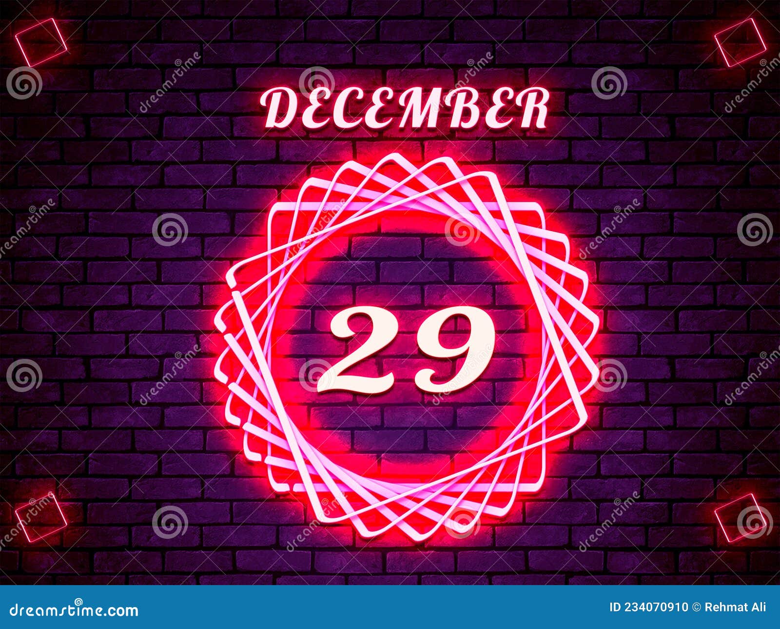 29 December. Calendar on Workplace Neon Text Effect on Bricks ...