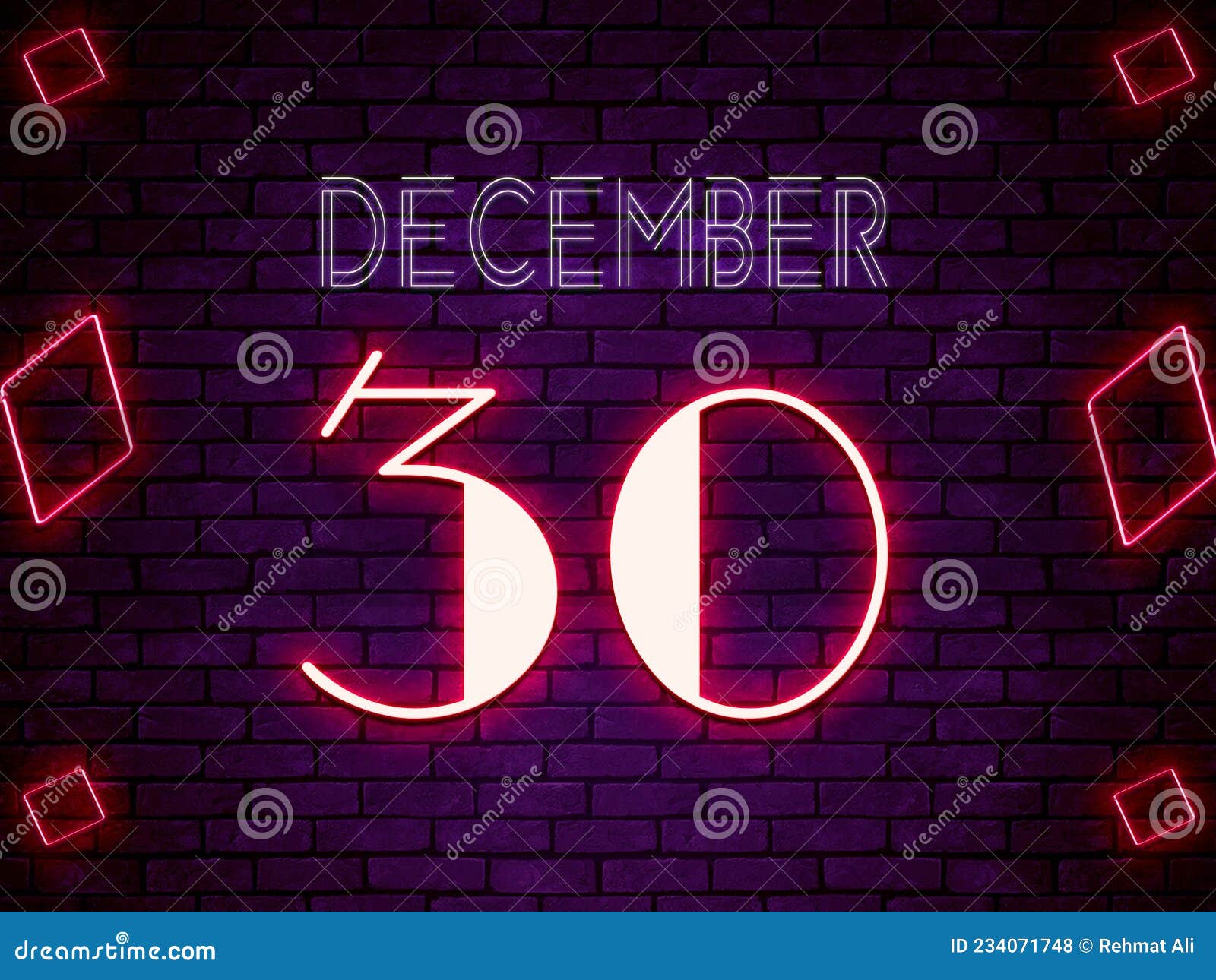 30 December. Calendar on Workplace Neon Text Effect on Bricks ...