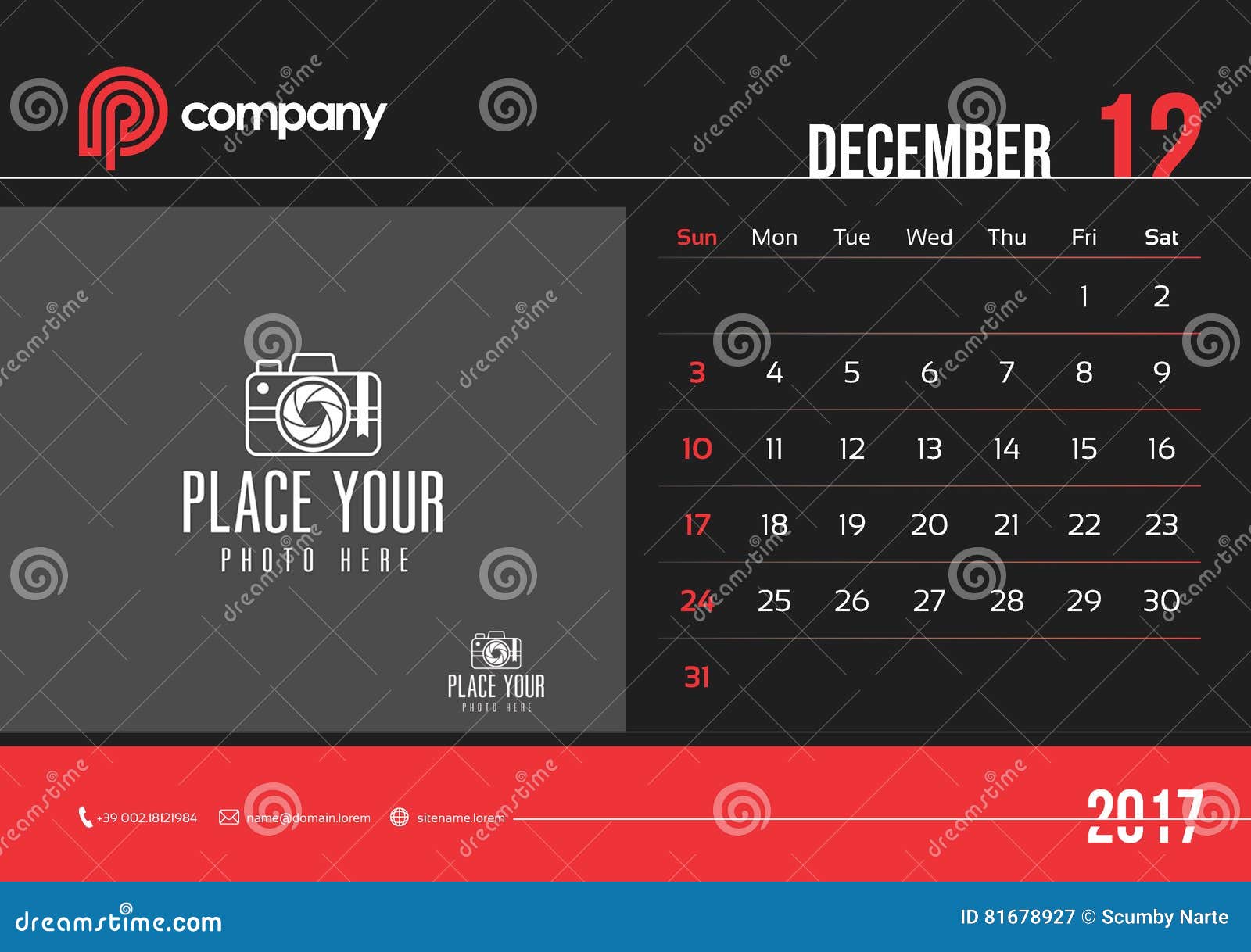 December Desk Calendar Design 2017 Start Sunday Stock Illustration ...