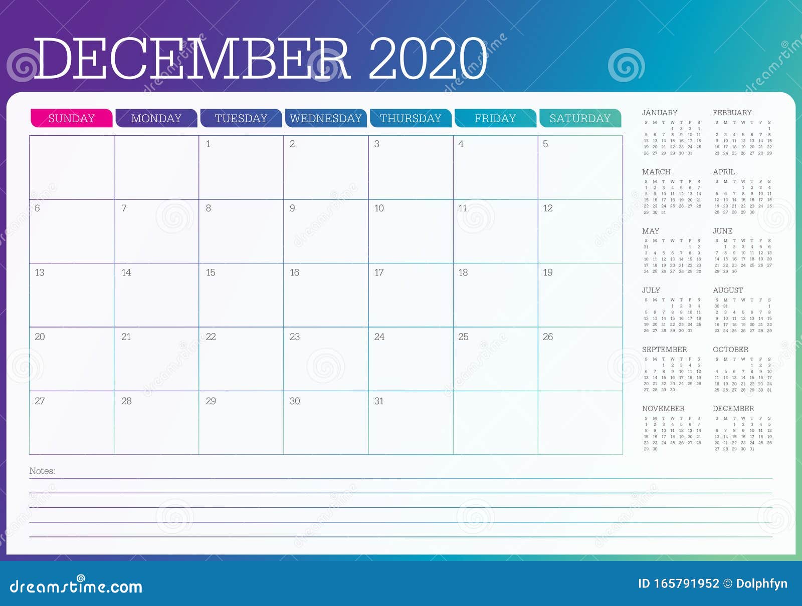 December 2020 Desk Calendar Vector Illustration Stock Vector ...