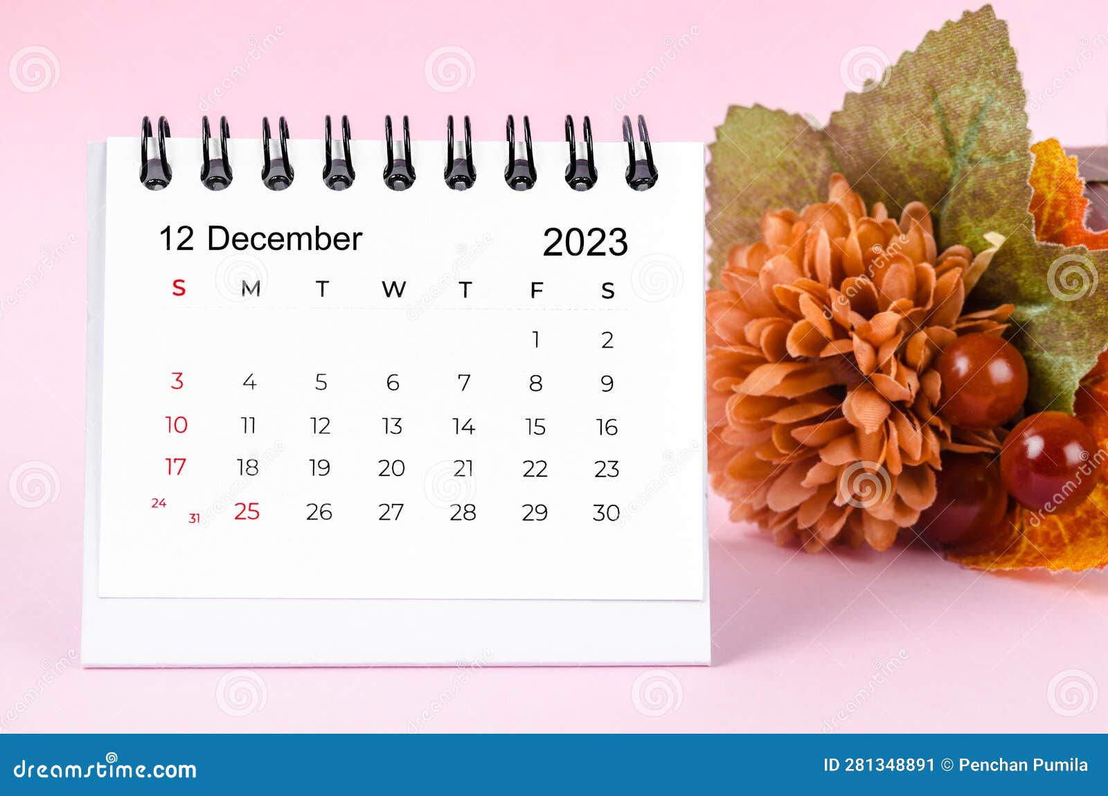 The December 2023 Desk Calender On Pink Background Stock Photo ...