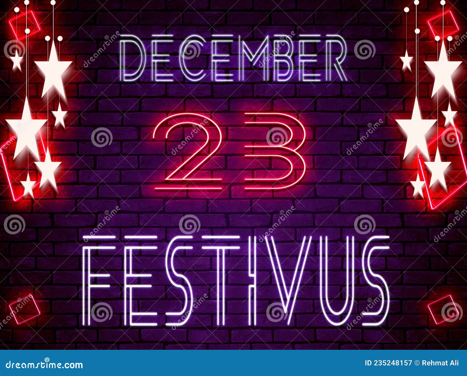 23 December, Festivus, Neon Text Effect on Bricks Background Stock ...