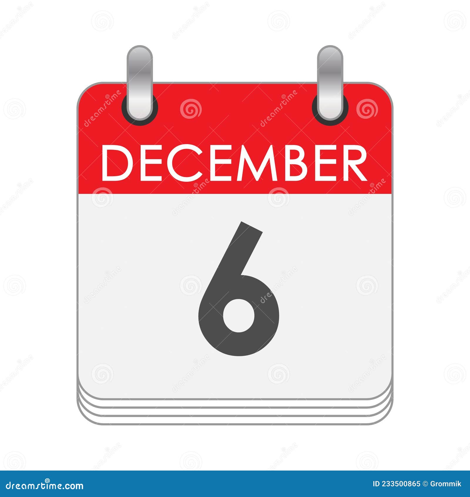 December 6. a Leaf of the Flip Calendar with the Date of December 6 ...
