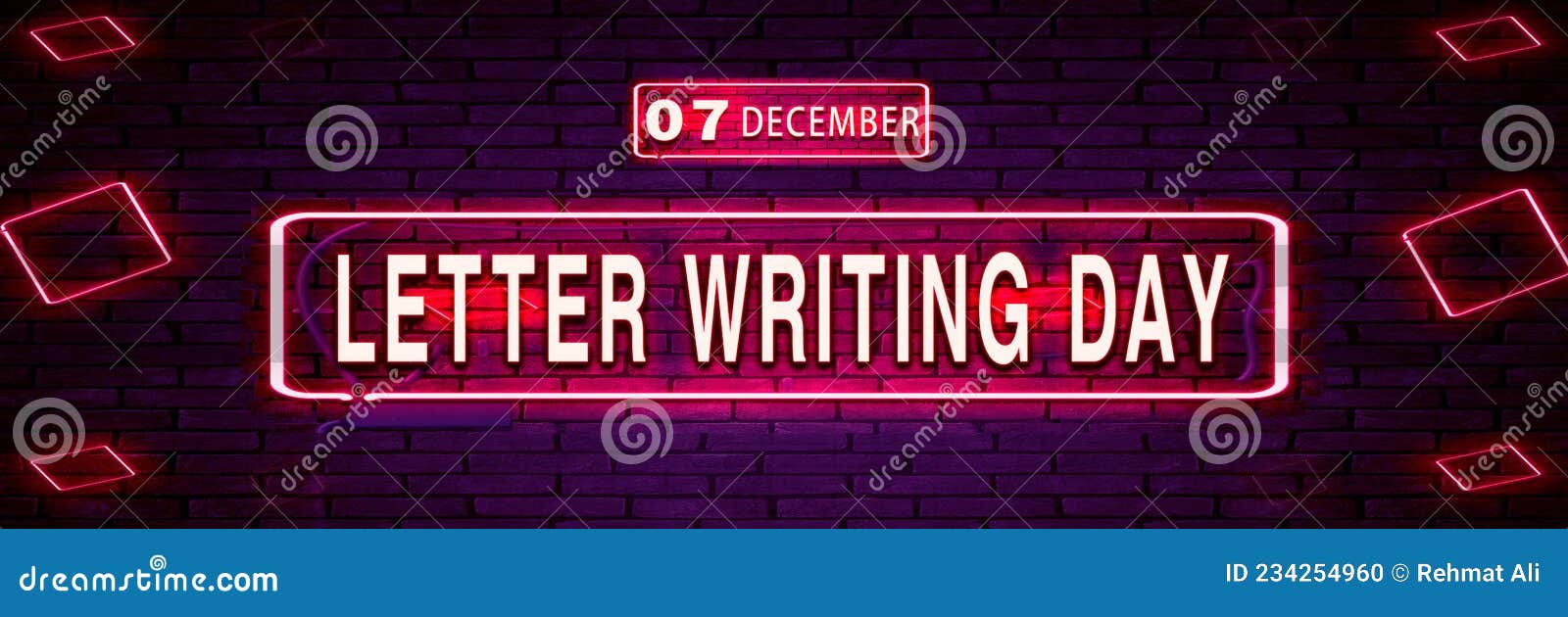 07 December, Letter Writing Day, Neon Text Effect on Bricks Background ...