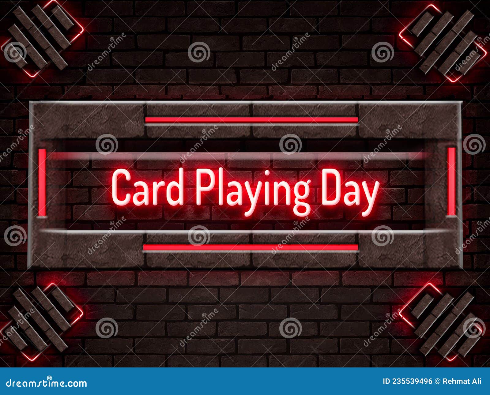 December Month , Card Playing Day, Neon Text Effect on Bricks ...