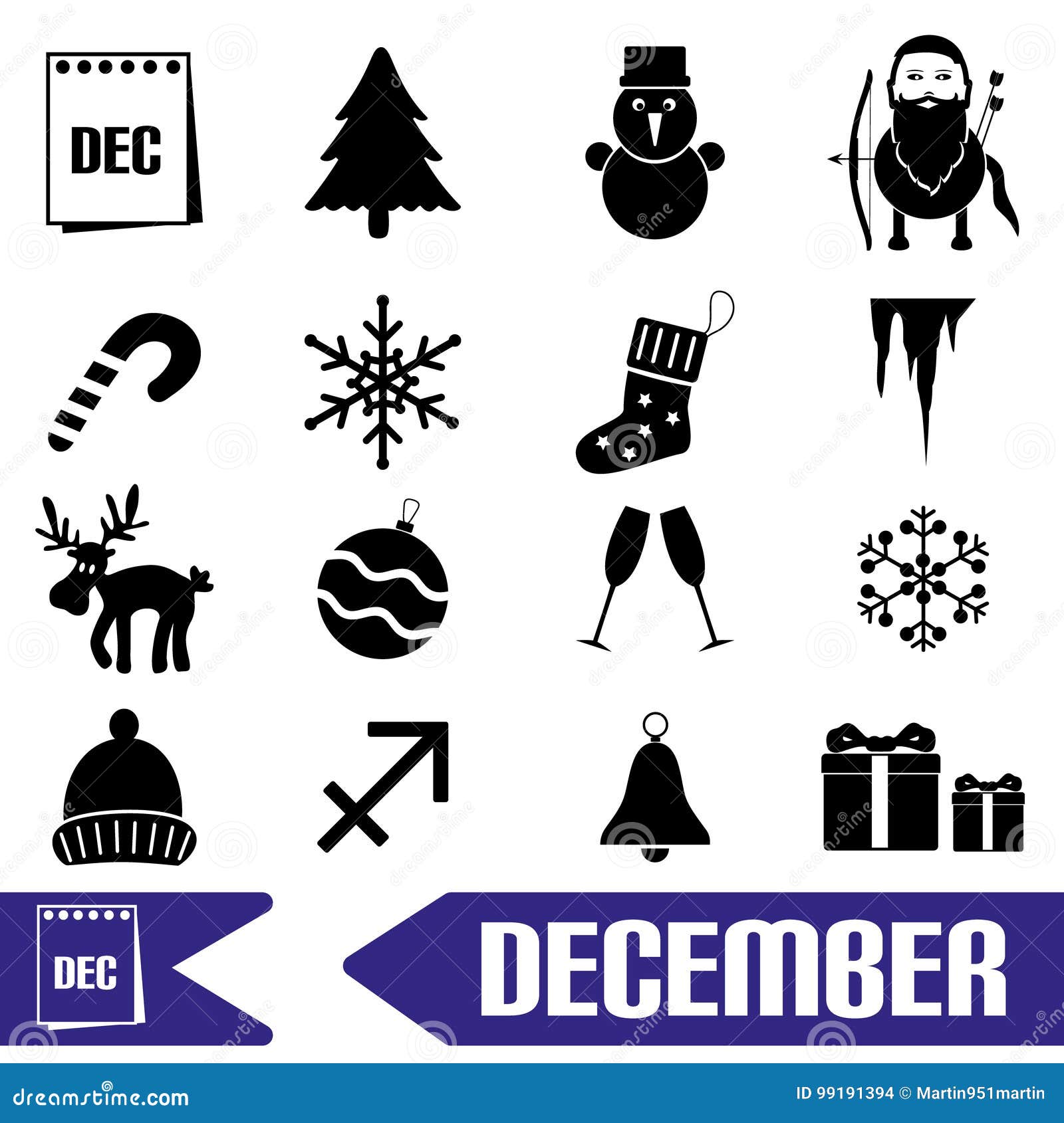 December Month Theme Set of Simple Icons Stock Vector - Illustration of ...