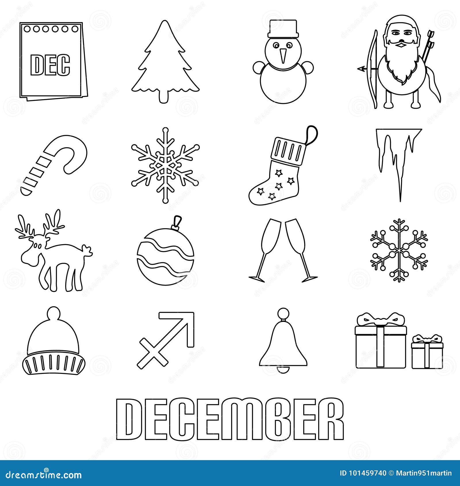 December Month Theme Set of Simple Outline Icons Eps10 Stock Vector ...