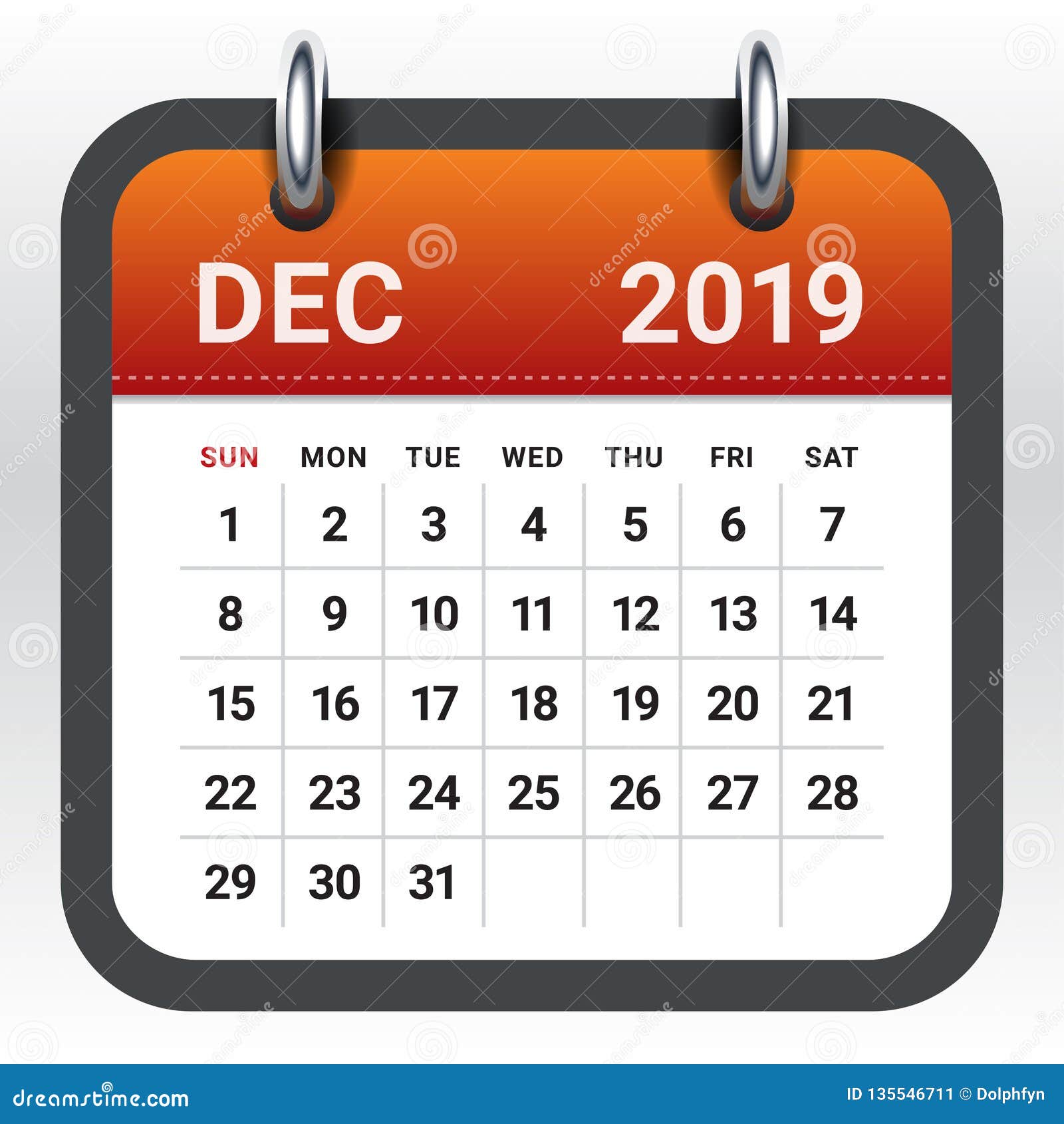 December 2019 Monthly Calendar Vector Illustration Stock Vector ...