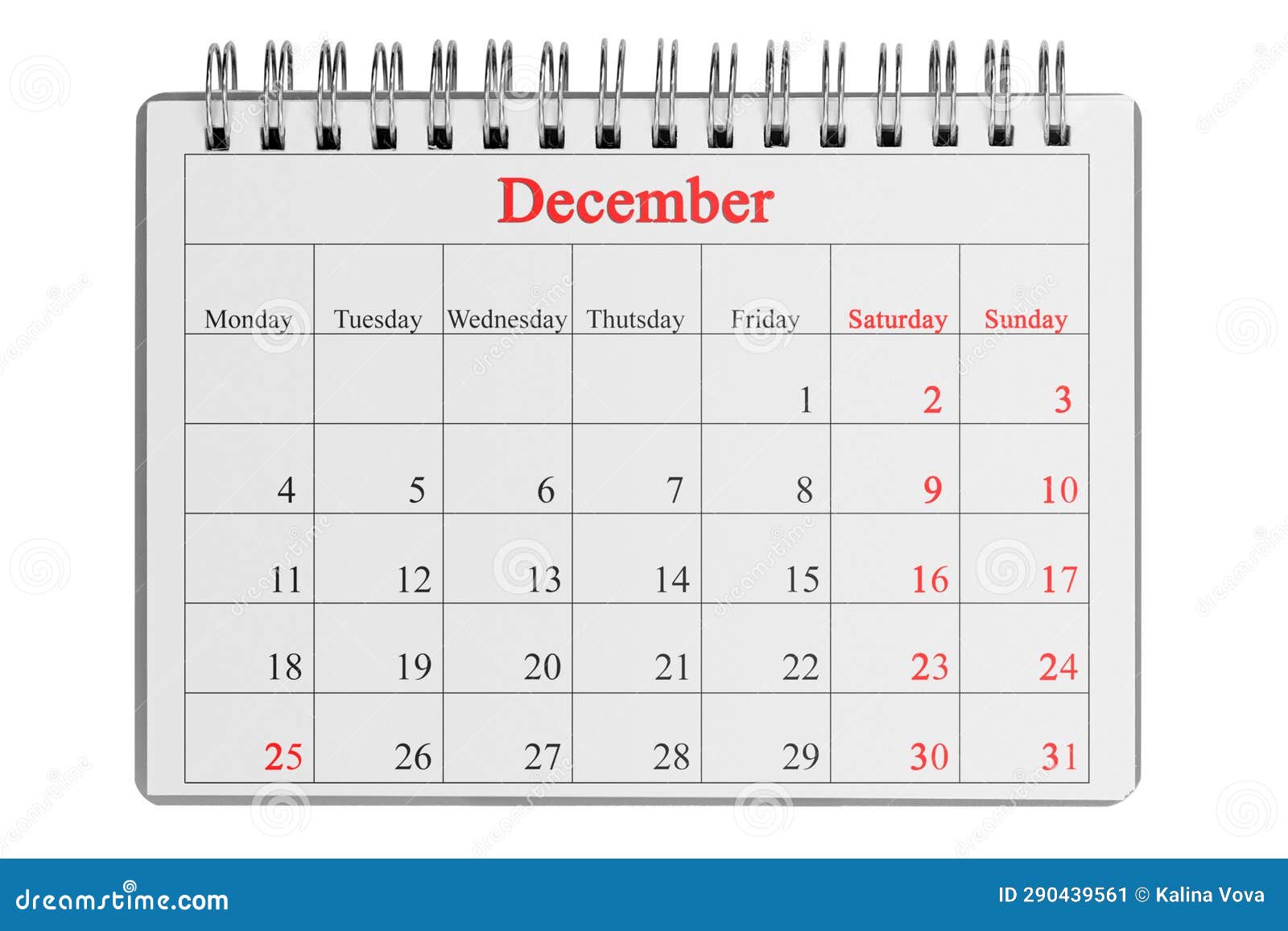 December 25 in a Notebook Calendar on the White Backgrounds Stock ...