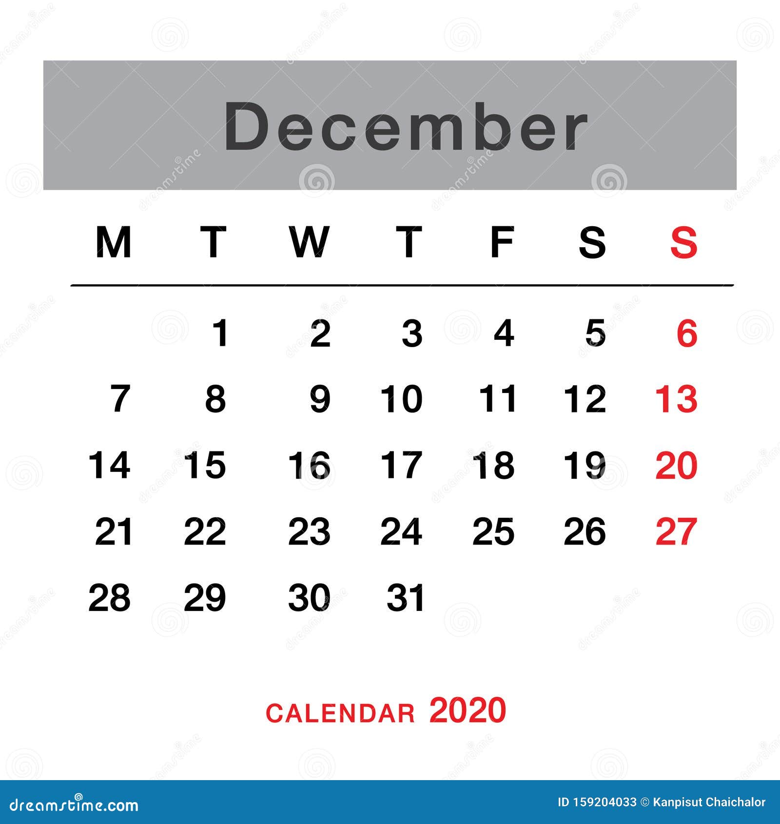 December 2020 Planning Calendar . Simple December 2020 Calendar. Week ...