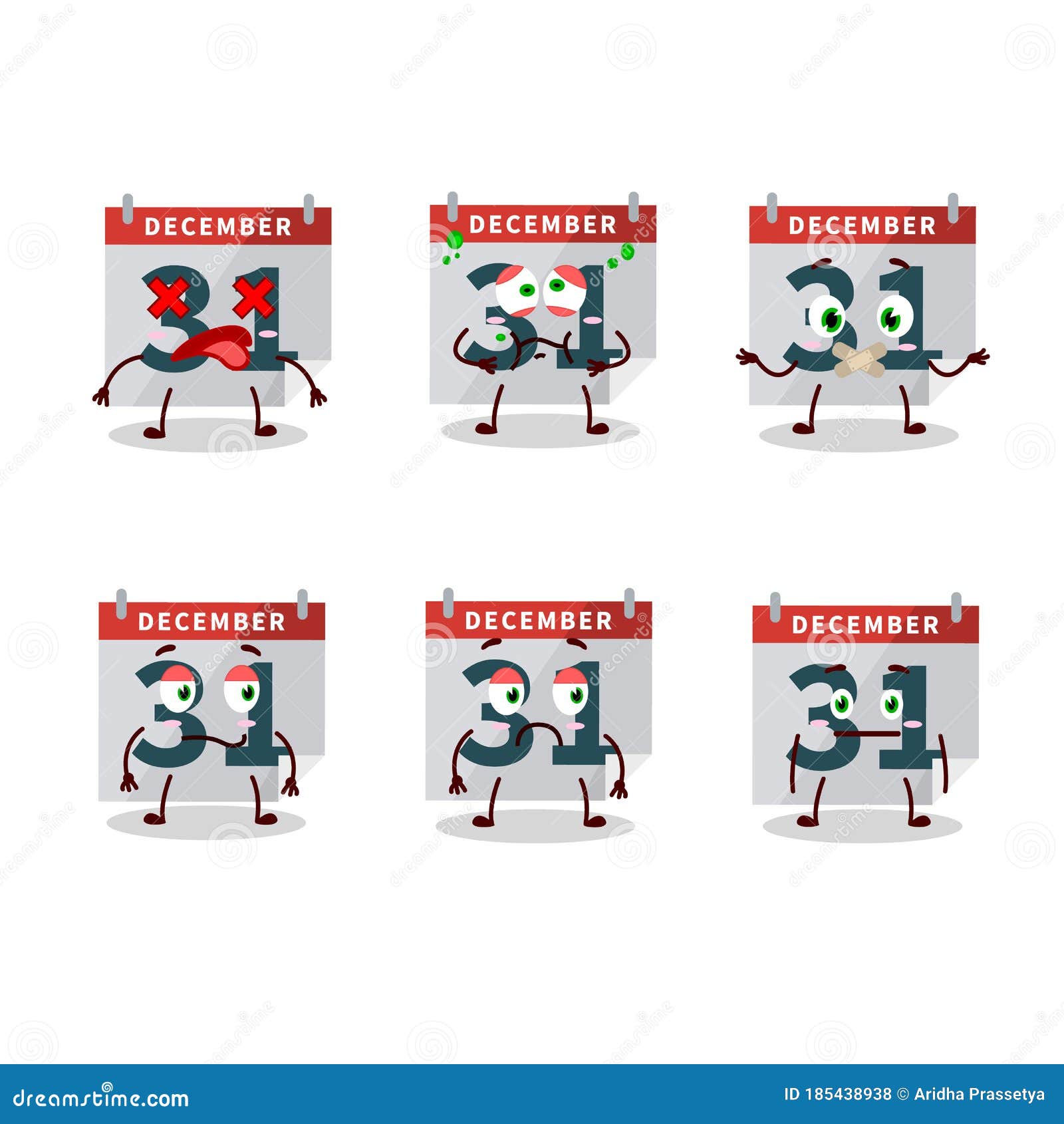 December 31th Calendar Cartoon Character Bring The Flags Of Various ...
