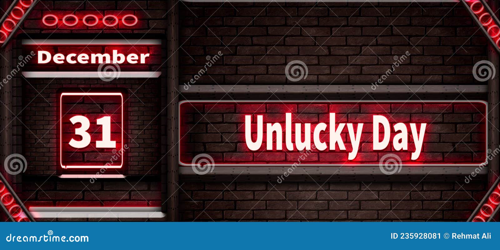 31 December, Unlucky Day, Neon Text Effect on Bricks Background Stock ...