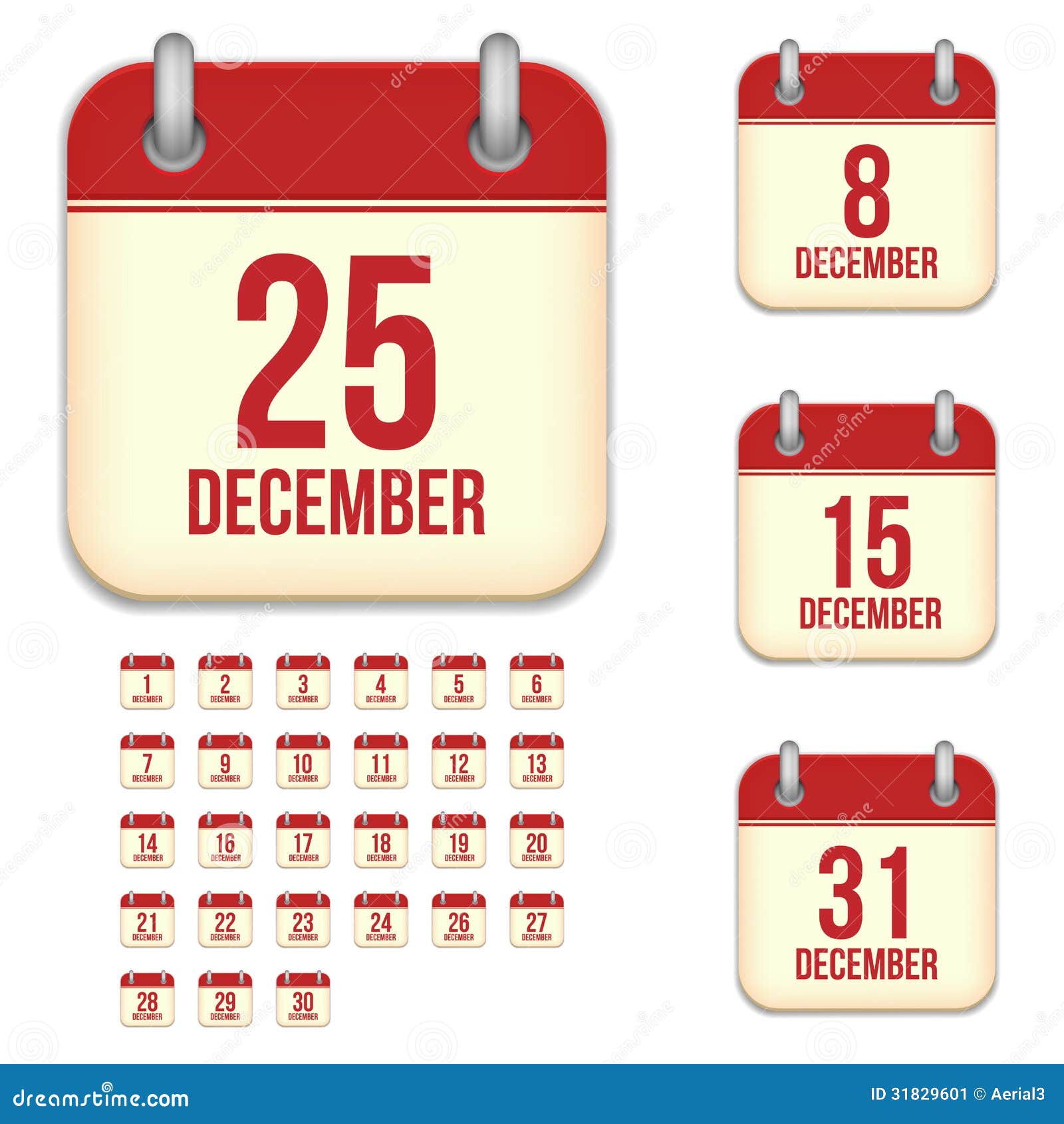 December Vector Calendar Icons Stock Vector - Illustration of reminder ...