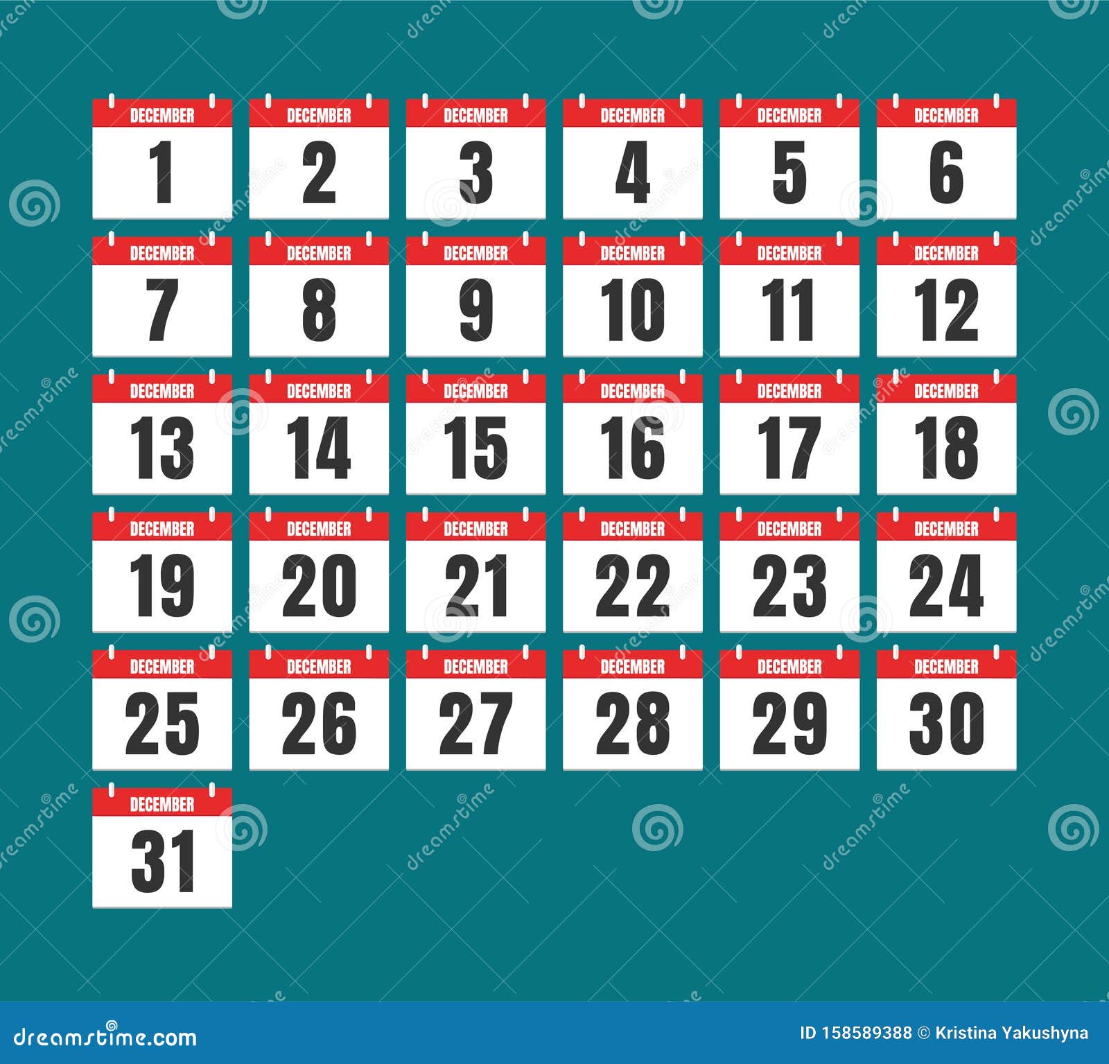 December. Vector Calendar Icons Set. Stock Illustration - Illustration ...
