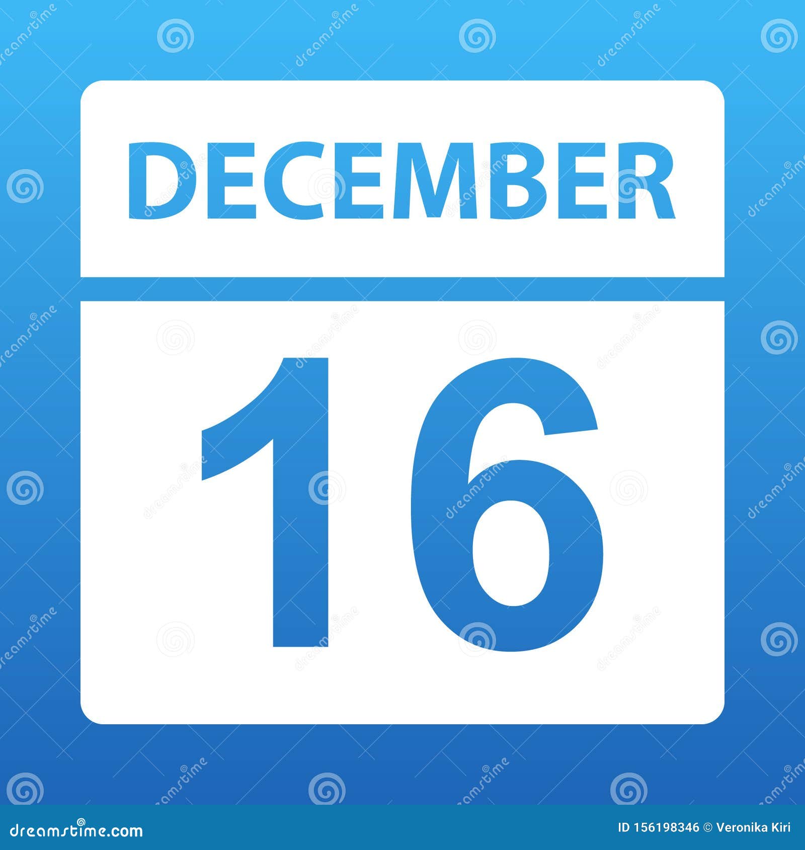 December 16. White Calendar on a Colored Background. Day on the ...