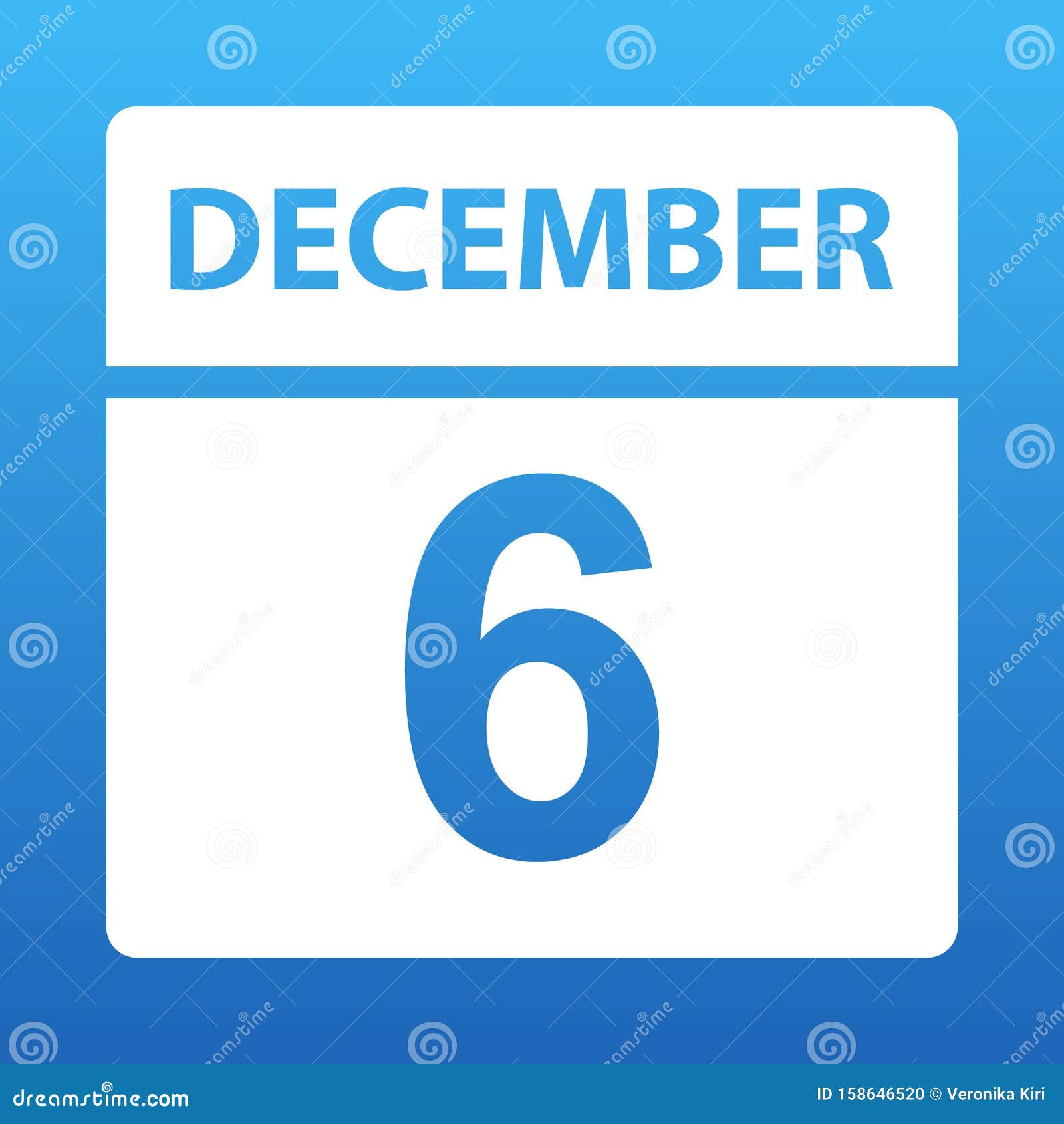 December 6. White Calendar on a Colored Background. Day on the Calendar ...