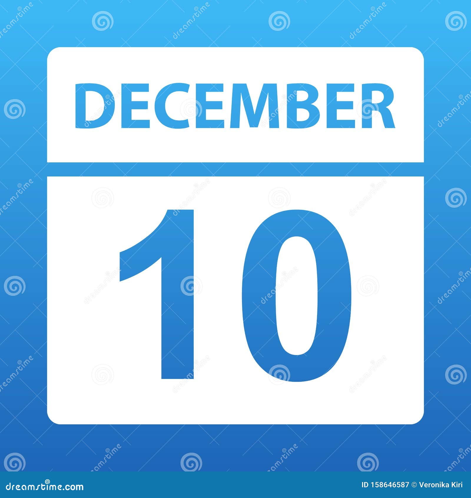 December 10. White Calendar on a Colored Background. Day on the ...