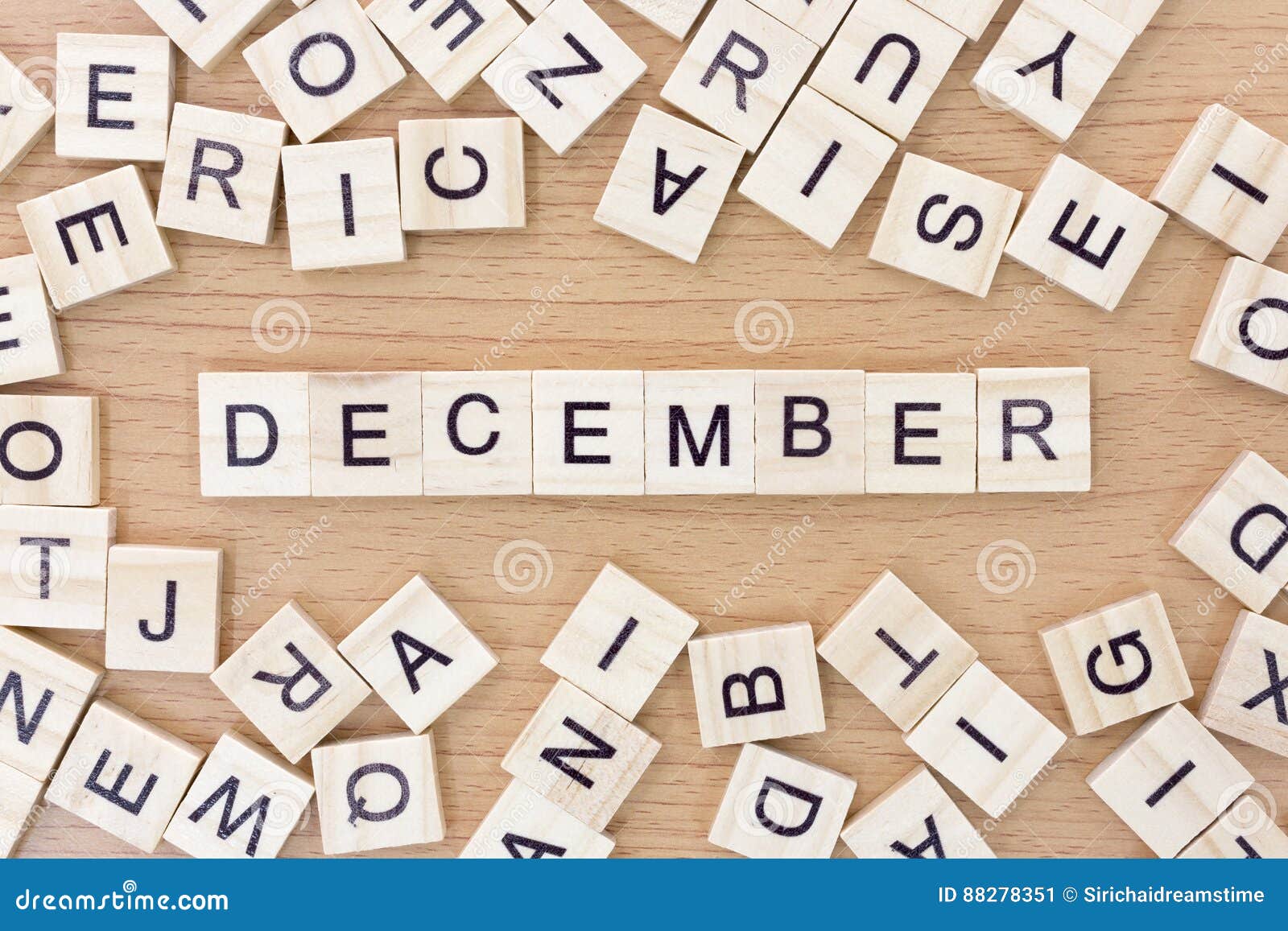 December Words with Wooden Blocks Stock Image - Image of square, table ...