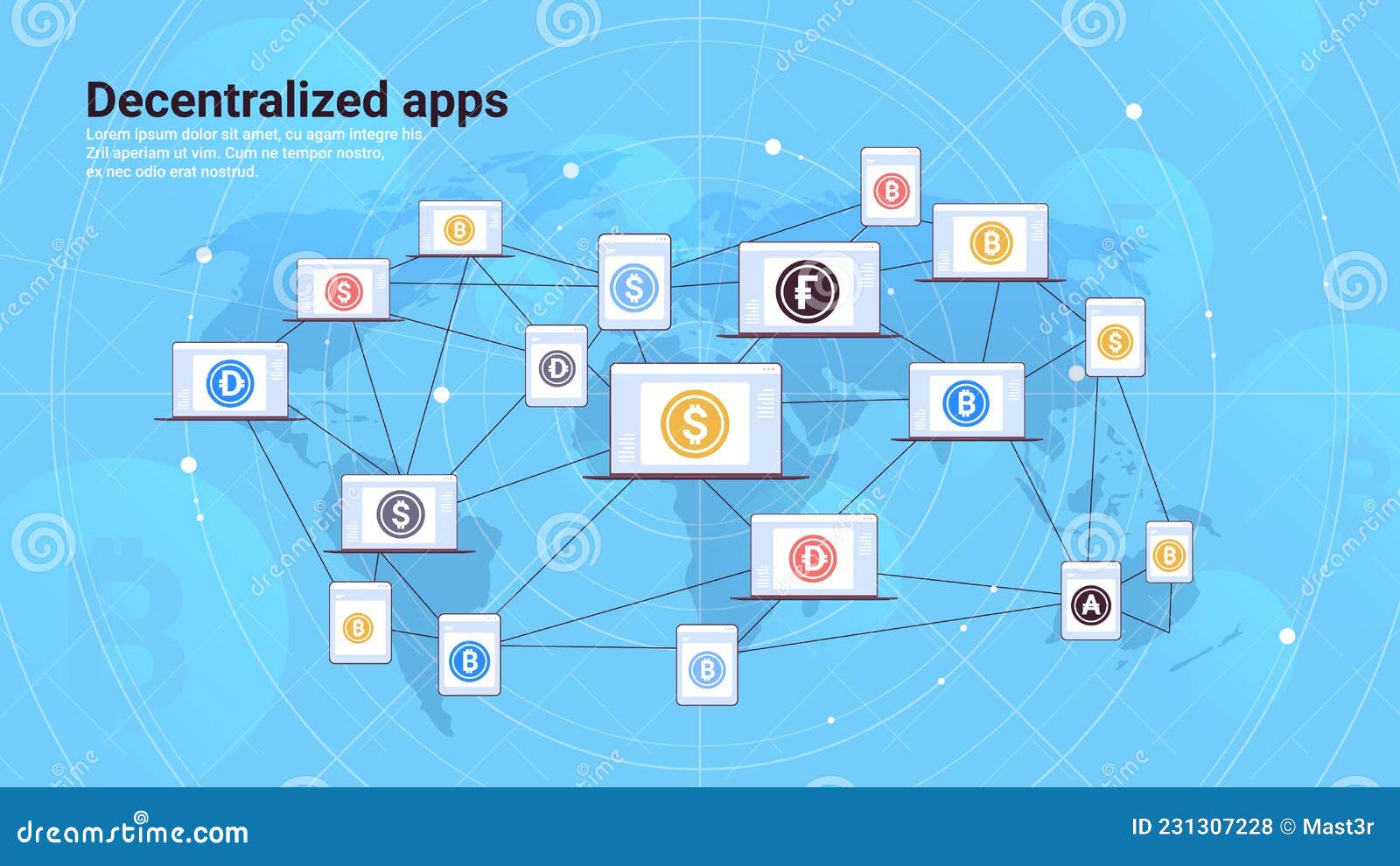 Decentralized Apps on Laptop Screens Cryptocurrency and Blockchain ...