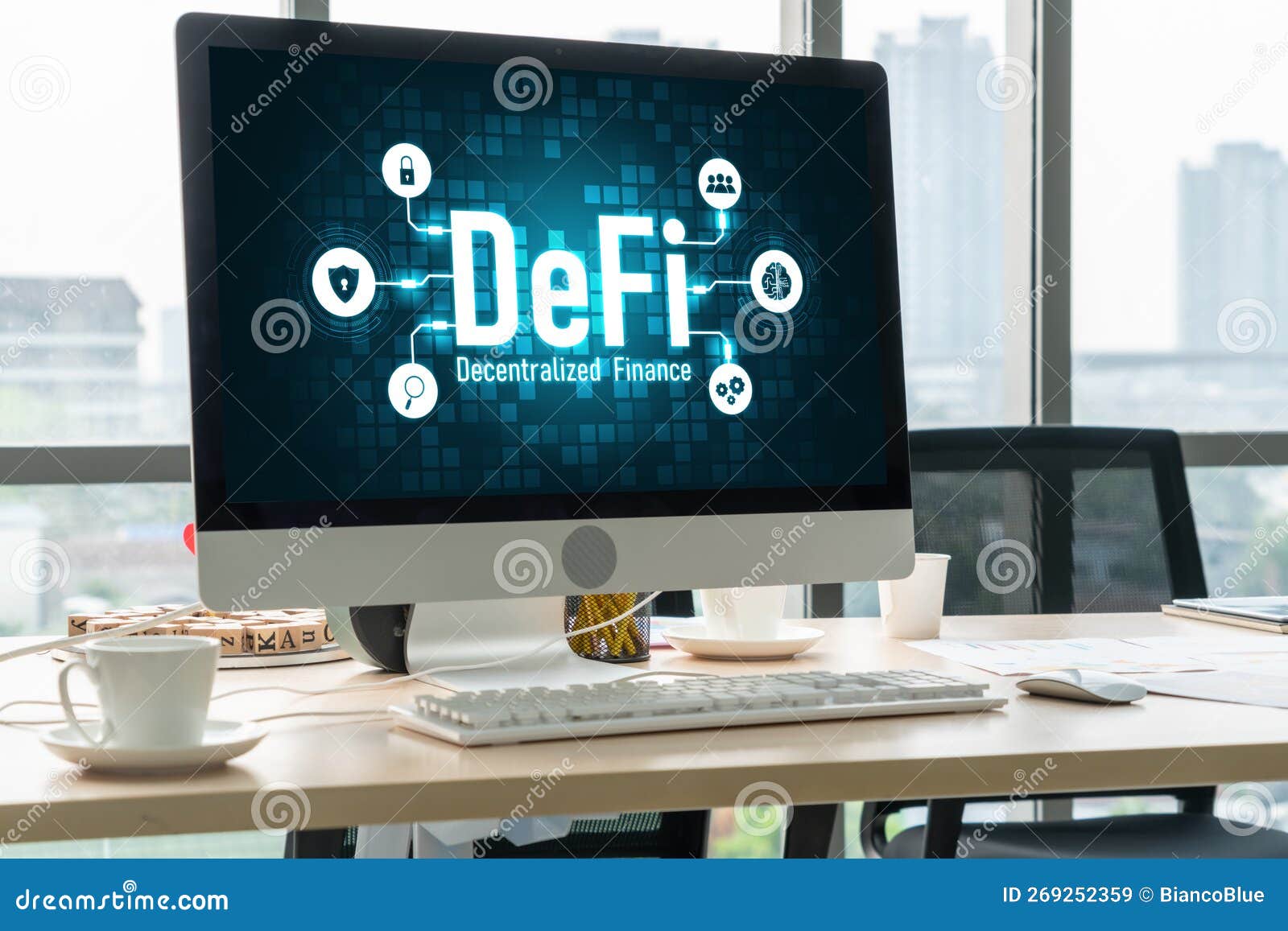 Decentralized Finance or DeFi Concept on Modish Computer Screen Stock Image - Image of screen ...