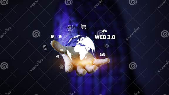 Decentralized Technology Network Web 3.0 Concept, Man Working Using Web3 Stock Illustration ...