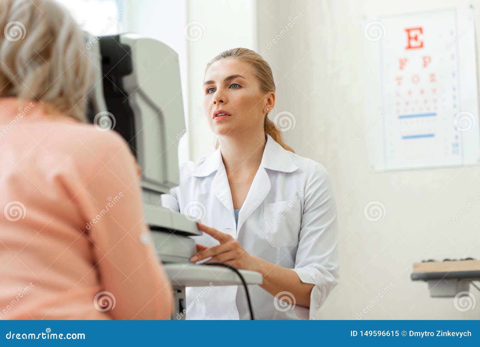 Professional Skilled Ophthalmologist Being Focused on Visual Inspection ...