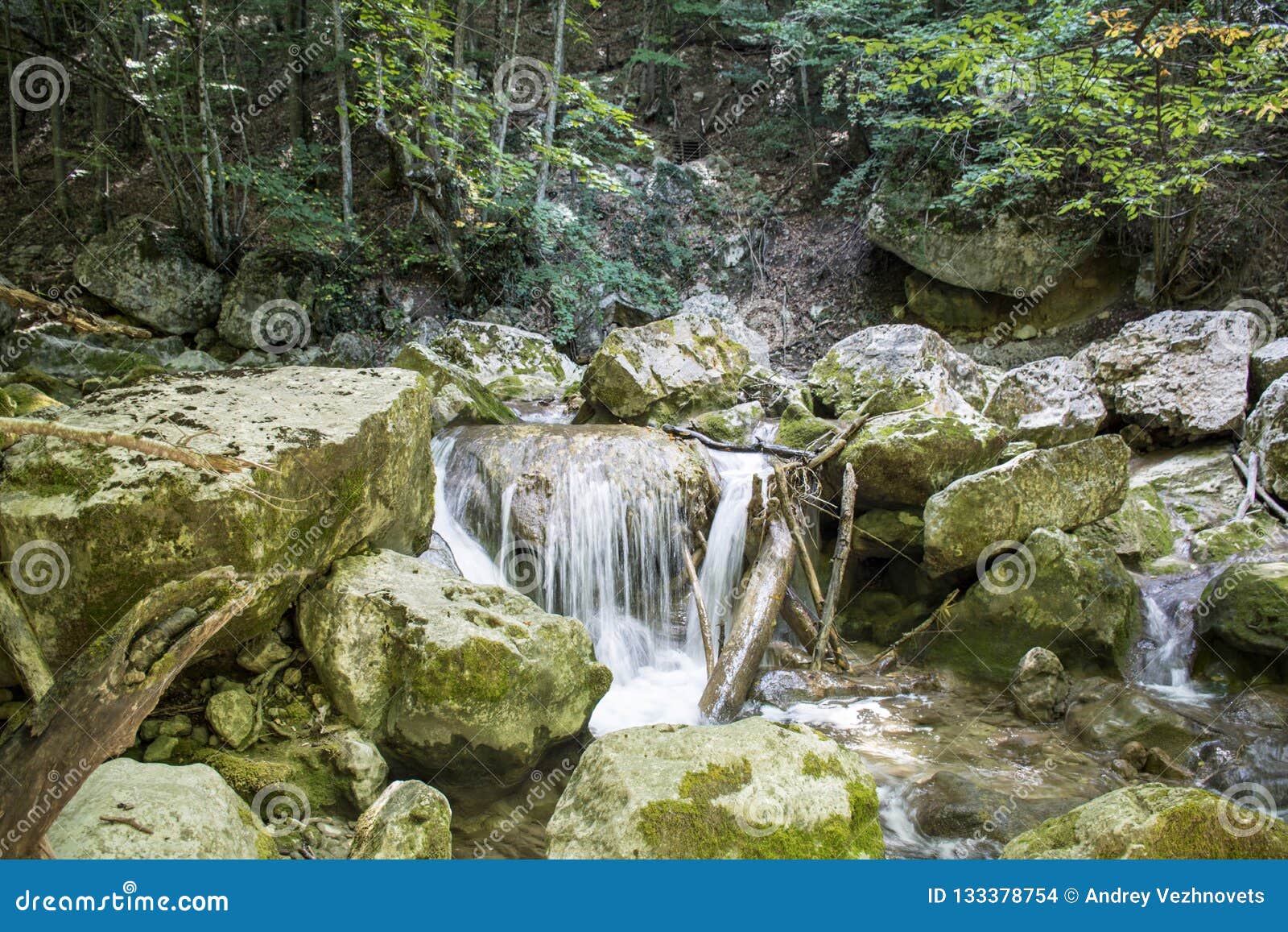 The Mountain Stream Flows among Big Boulders Stock Photo - Image of ...