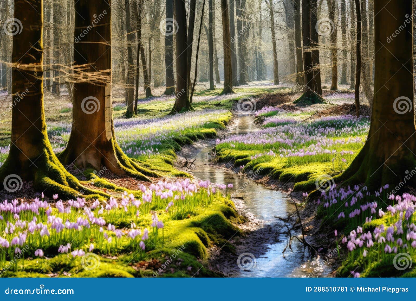 A Deciduous Forest in Spring with a Sea of Crocus Flowers on the Ground ...