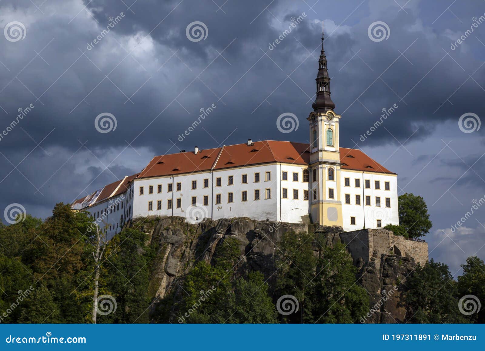 Decin Castle with Dramatic Sky Stock Image - Image of bohemian, dark ...