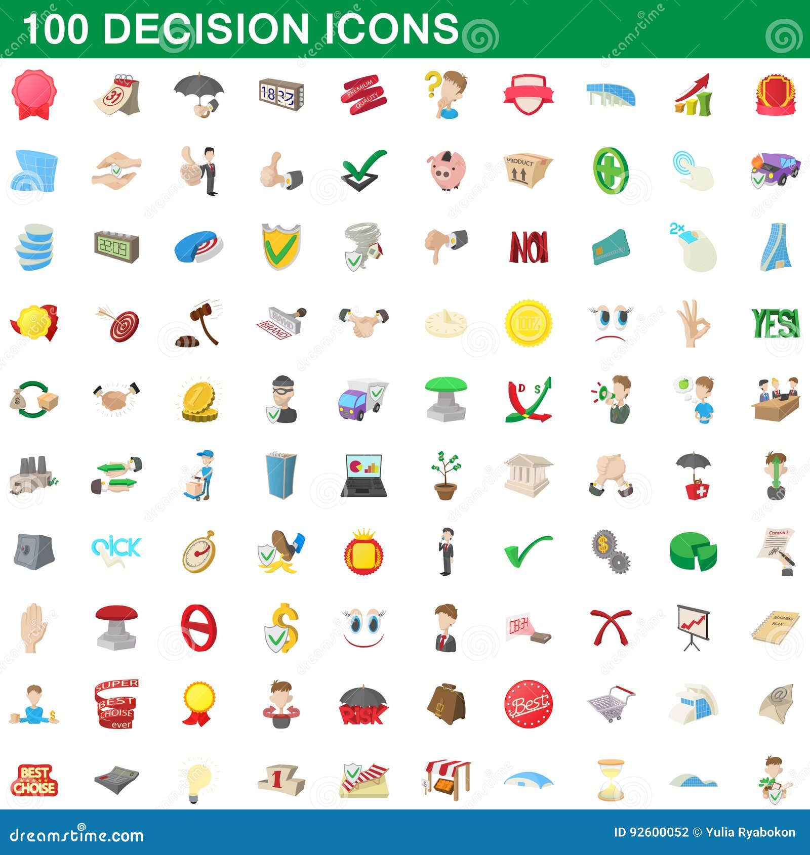 100 Decision Icons Set, Cartoon Style Stock Vector - Illustration of ...