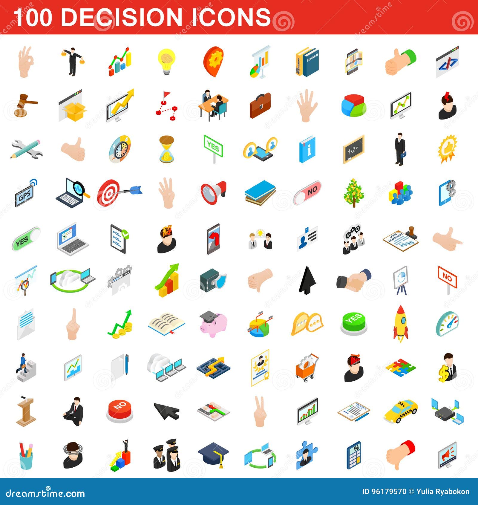 100 Decision Icons Set, Isometric 3d Style Stock Vector - Illustration ...