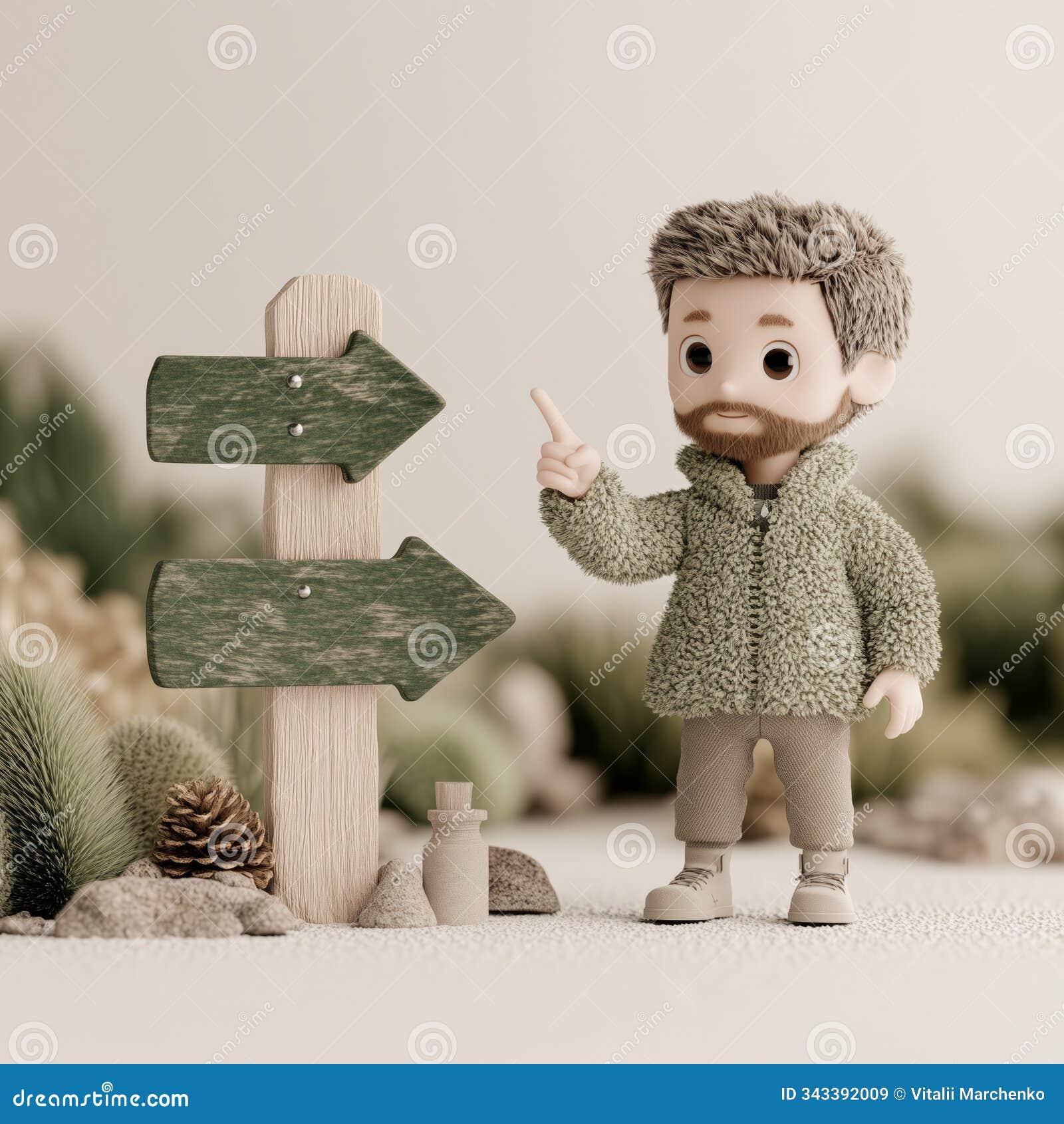 Decision Making Concept with Cartoon Character at Signpost in Nature ...