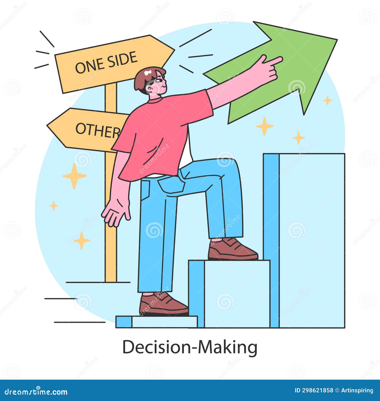 Decision-making Concept. Empowered Man Climbs, Confidently Choosing ...