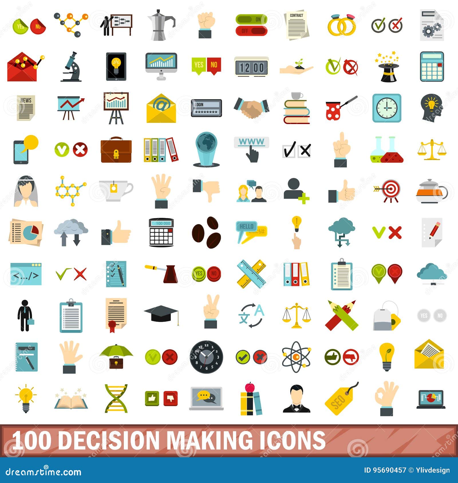 100 Decision Making Icons Set, Flat Style Stock Vector - Illustration ...