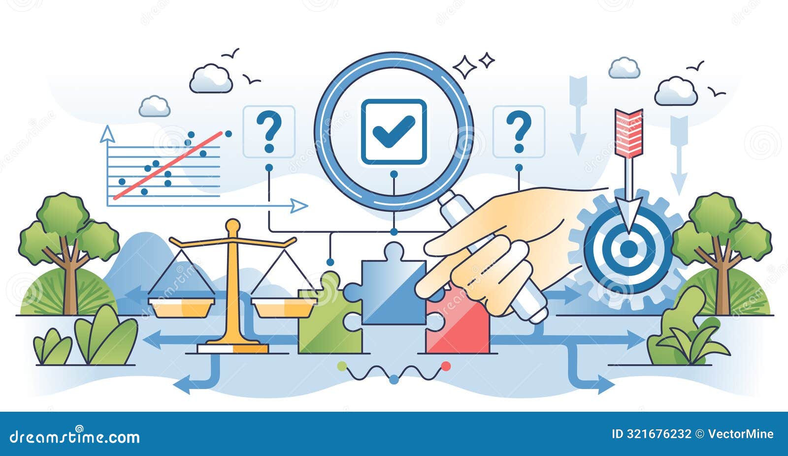 Decision Making Process with Information Analyzing Outline Hands ...