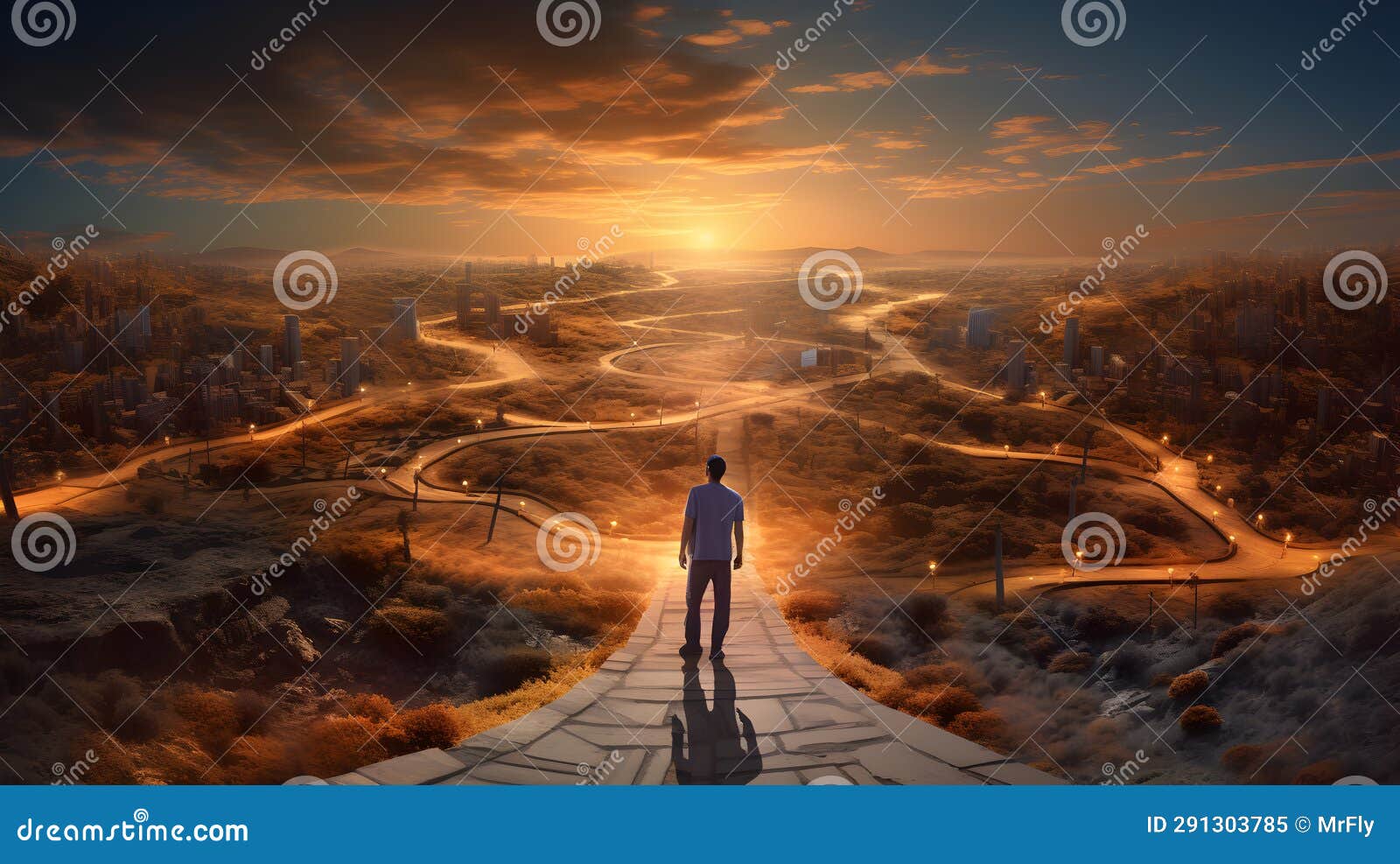 Man Standing At Crossroad Choosing Right Path, Choice Concept ... Man Standing At Crossroad Choosing Right Path, Choice Concept ...