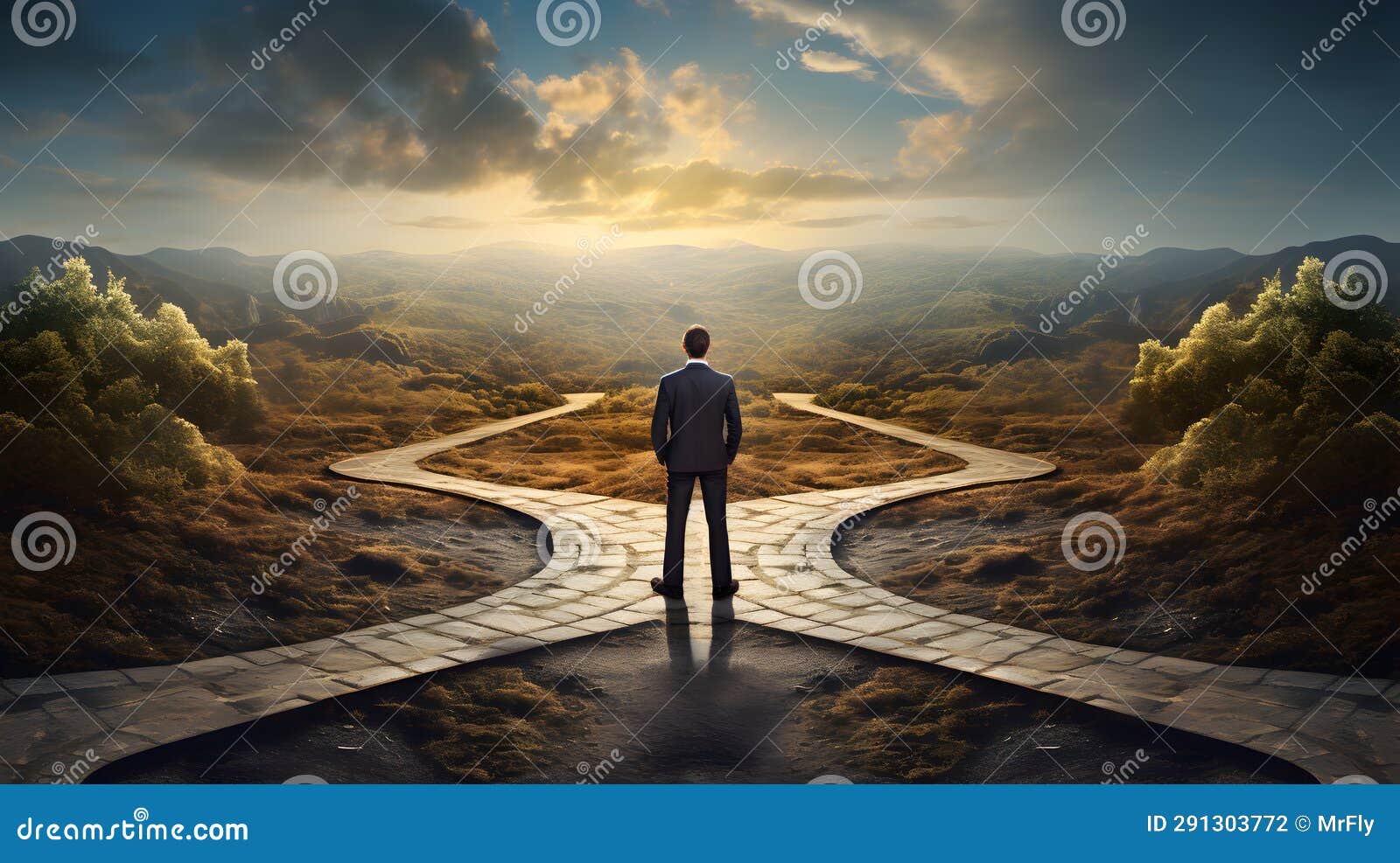 Man Standing At Crossroad Choosing Right Path, Choice Concept ... Man Standing At Crossroad Choosing Right Path, Choice Concept ...
