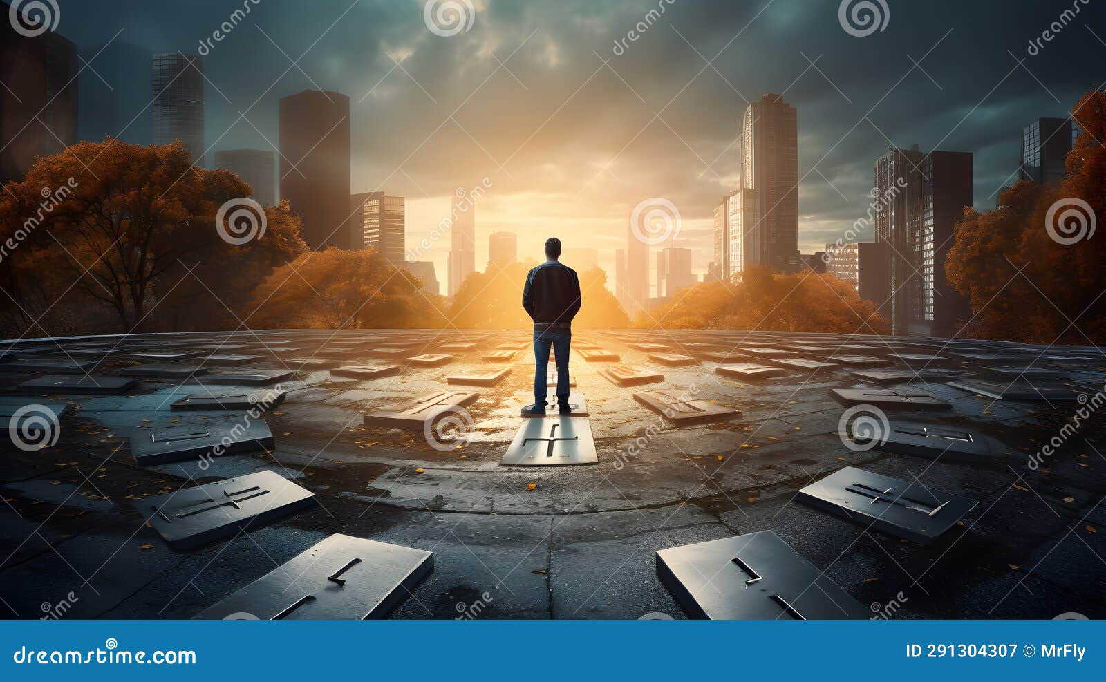 Man Standing At Crossroad Choosing Right Path, Choice Concept ... Man Standing At Crossroad Choosing Right Path, Choice Concept ...