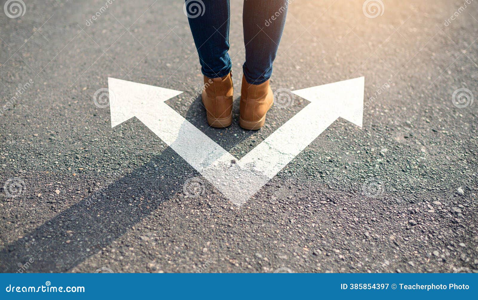 Feet And Arrows On Road Background. Selfie Feet Above. Businessman ...
