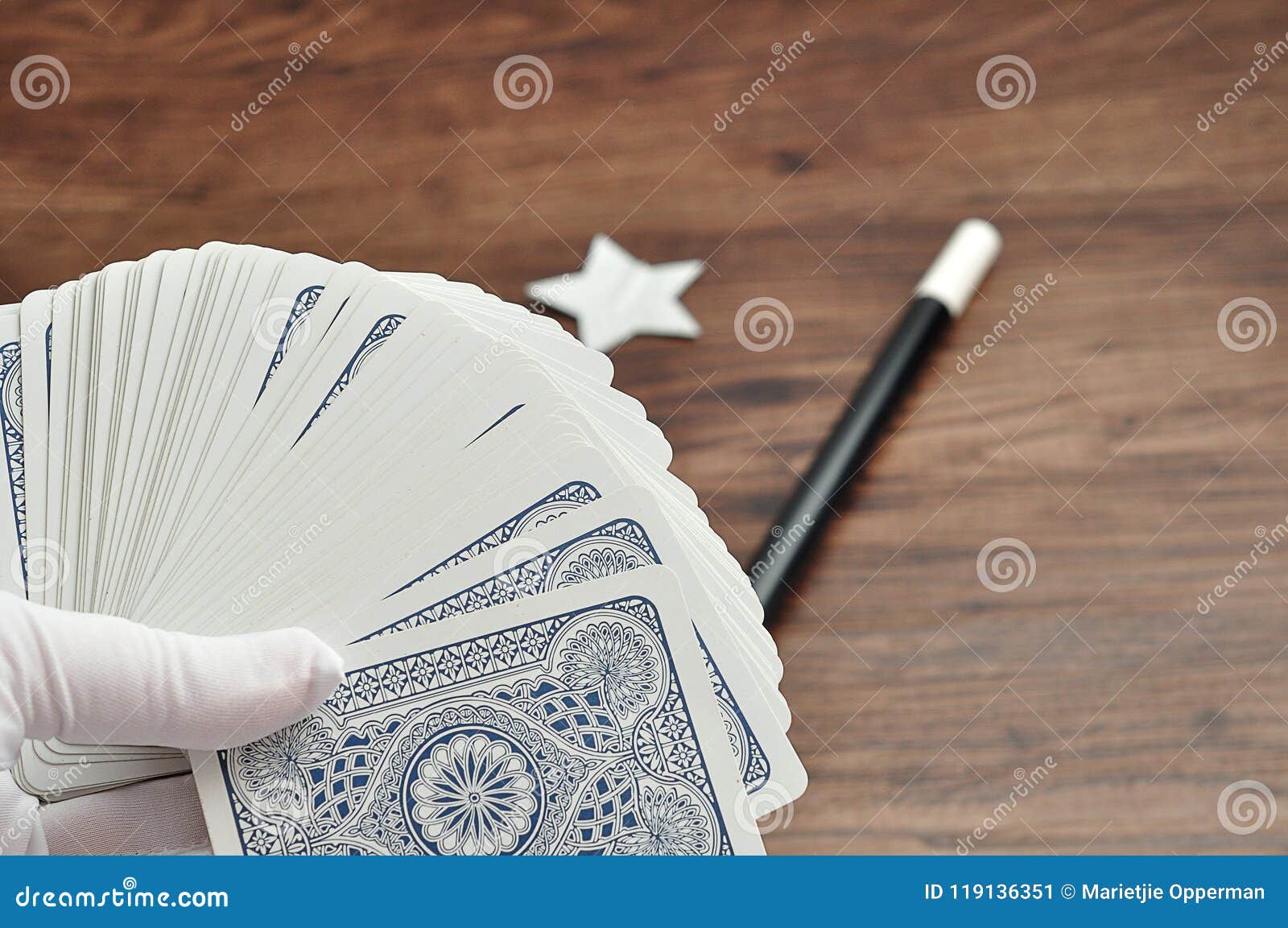 A Magicians Hat, Wand, Bow Tie And A Deck Of Cards Royalty-Free Stock ...