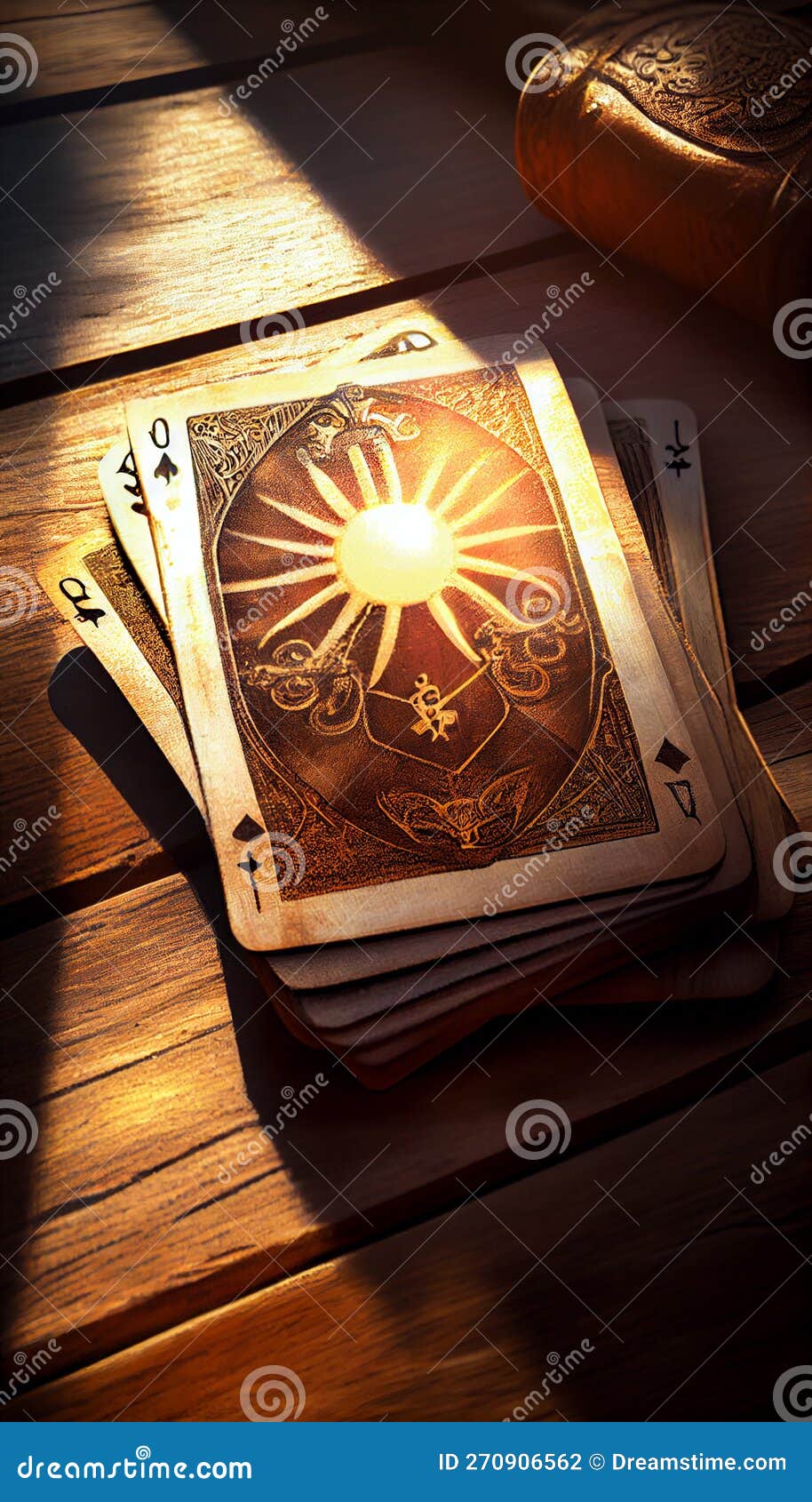 Deck of Cards on the Table in the Rays of Light Stock Illustration ...