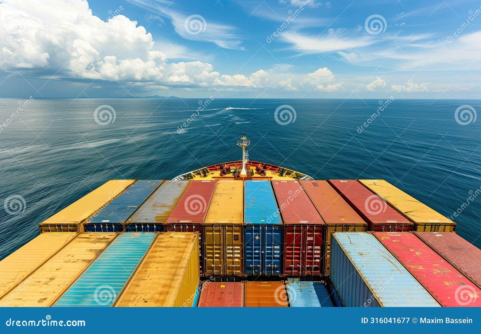 The Deck of a Container Ship in the Open Sea. the View from the Captain ...