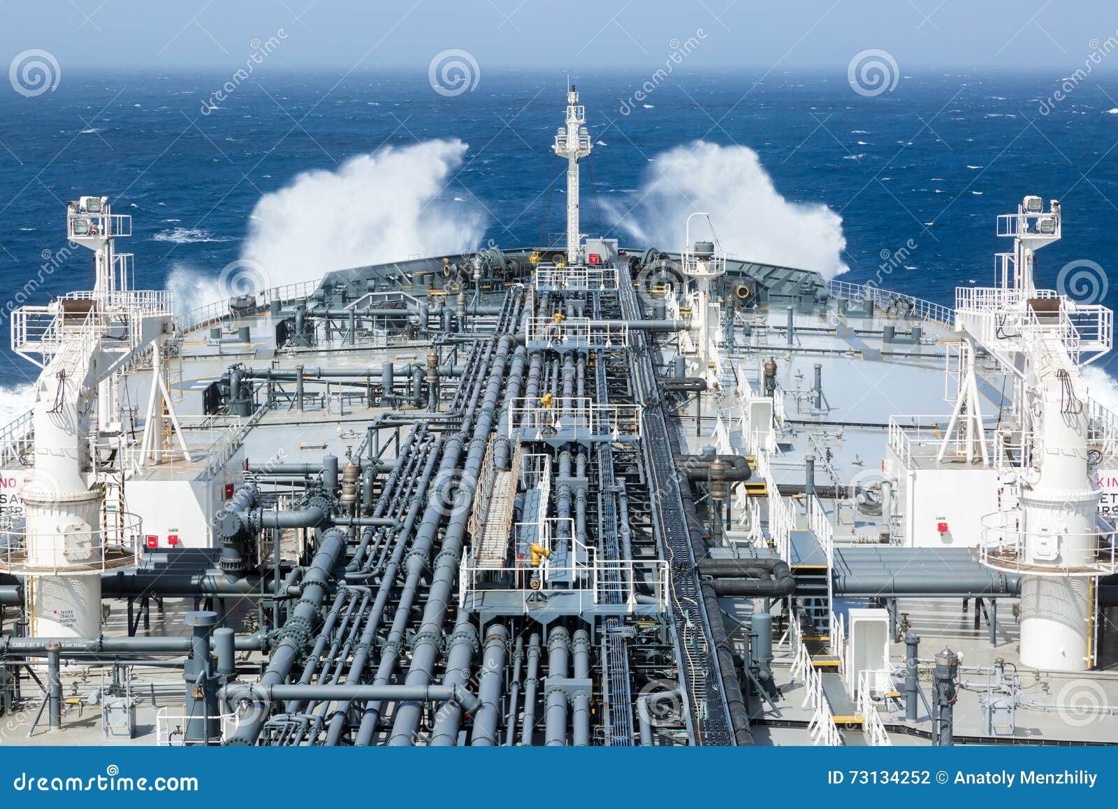 Deck of Crude Oil Tanker with Cargo Pipeline. Stock Photo - Image of ...