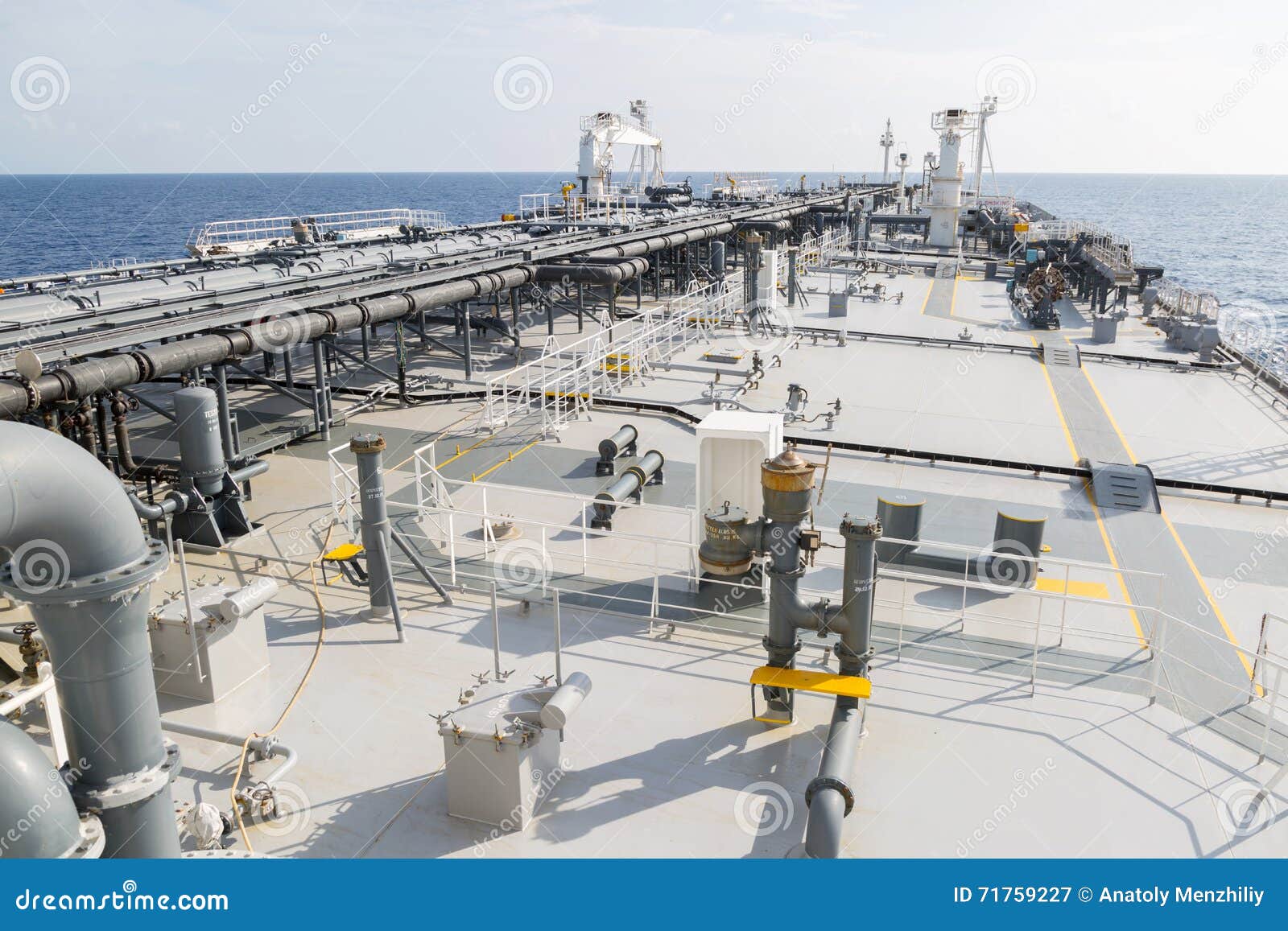 Deck of crude oil tanker. stock image. Image of crane - 71759227