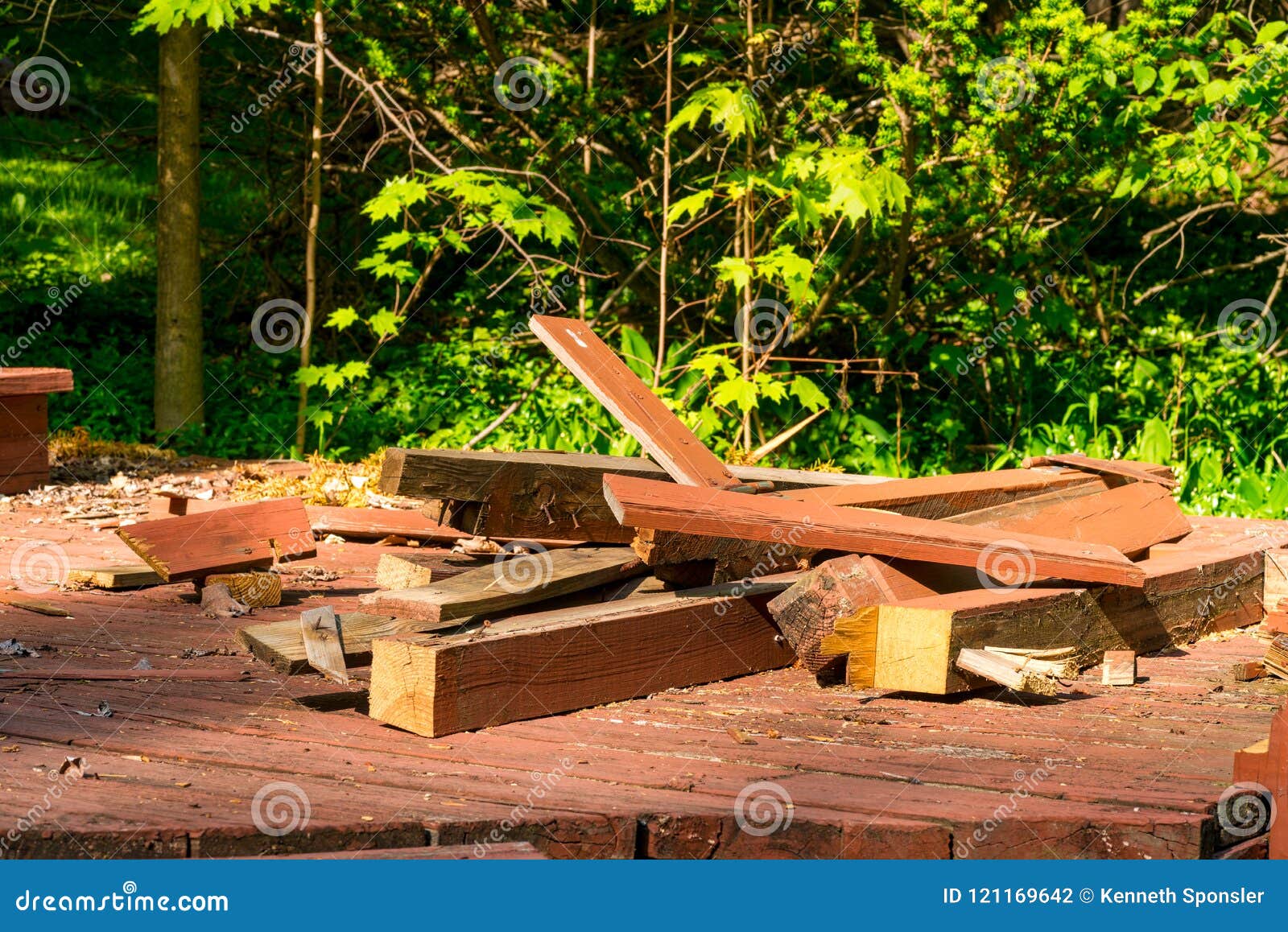 Deck demolition debris stock photo. Image of brown, partial - 121169642