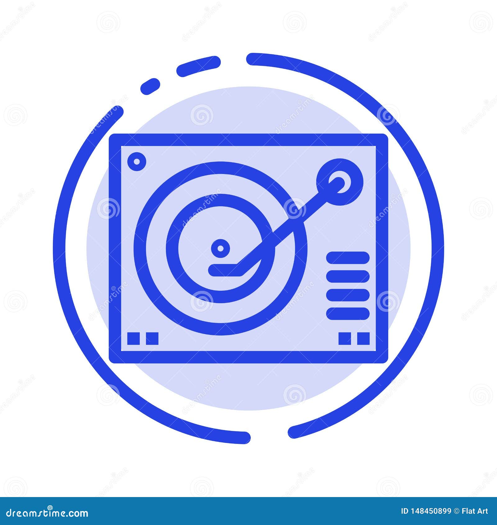 Deck, Device, Phonograph, Player, Record Blue Dotted Line Line Icon ...