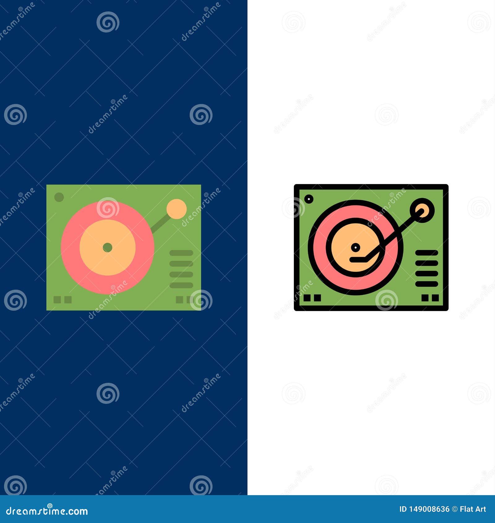 Deck, Device, Phonograph, Player, Record Icons. Flat and Line Filled ...