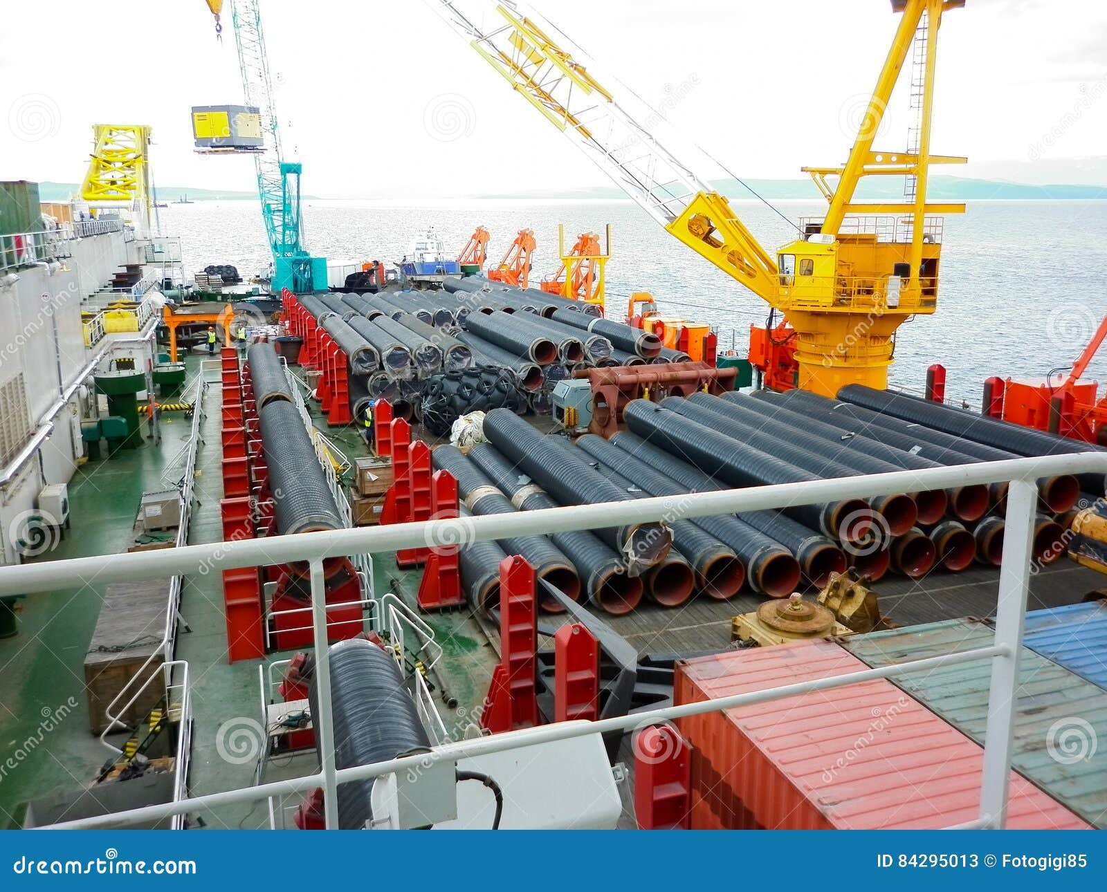 The Deck Lay Barge. Laying Pipe with a Crane Lay Barge Stock Image ...