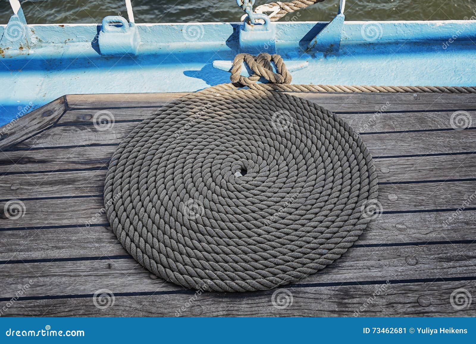 On Deck a Neatly Coiled Rope of a Sailing Ship Stock Image - Image of ...