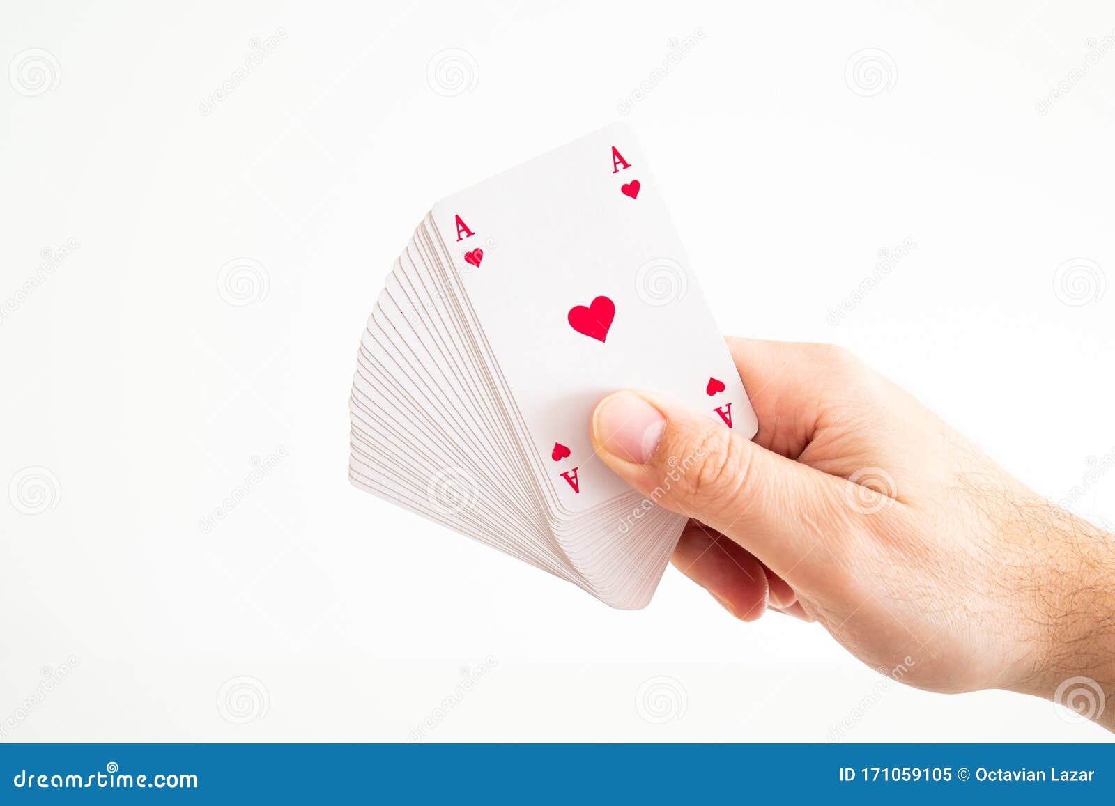 Deck of Play Cards Held by Caucasian Male Hand Front Facing Ace Stock ...